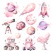 Pink Space Clipart, Pink Spaceman, Estrellas y Planetas, Pink Robots ...