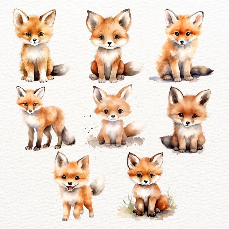 Cute Baby Fox Clipart, Watercolor Fox, Baby Shower Clipart, Baby Fox ...