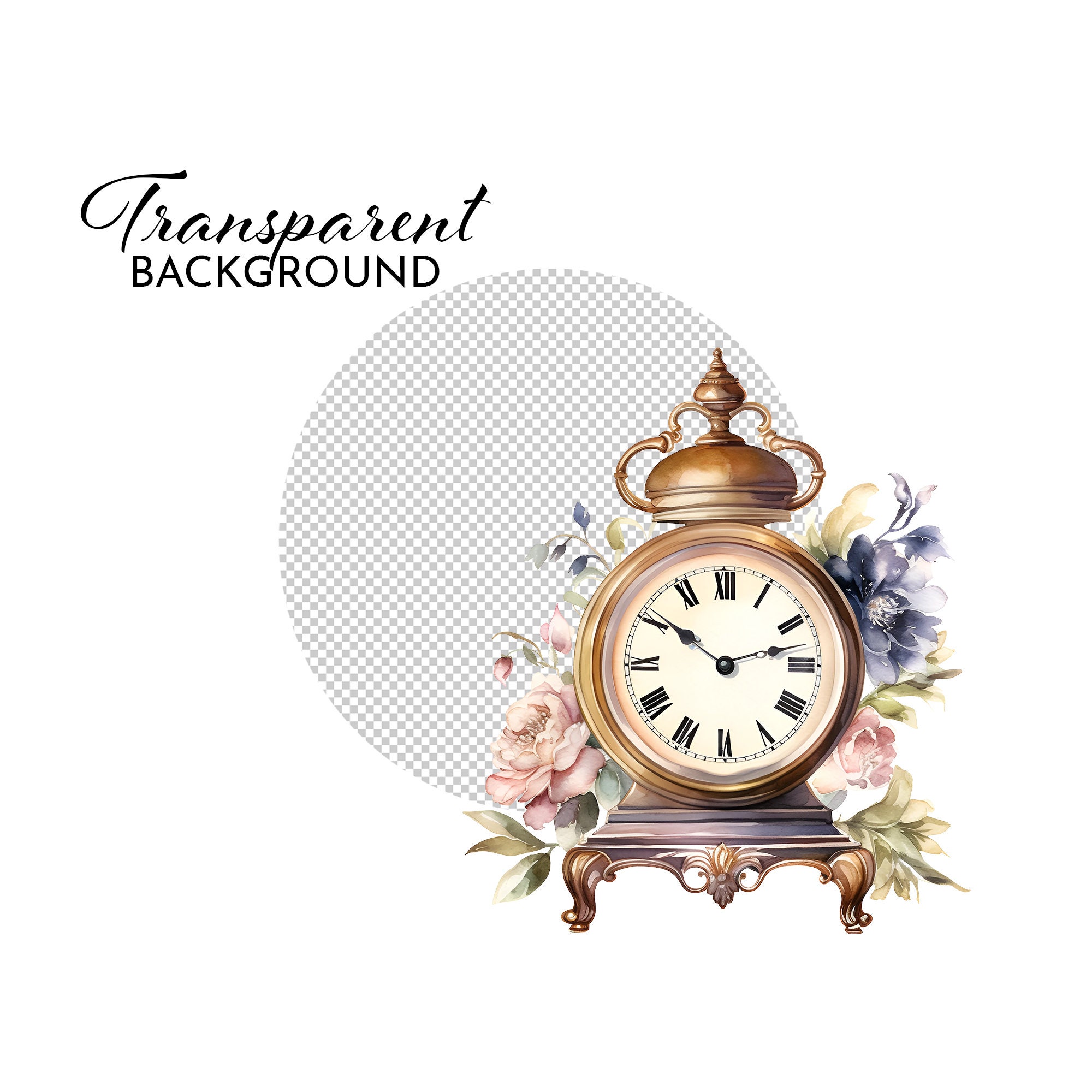Elegant Vintage Clock With Flowers Clipart, Antique Clock, Trending ...