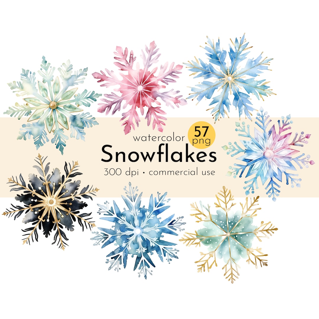 Watercolor Snowflakes Clipart for Christmas, Winter Clip Art, Holiday ...