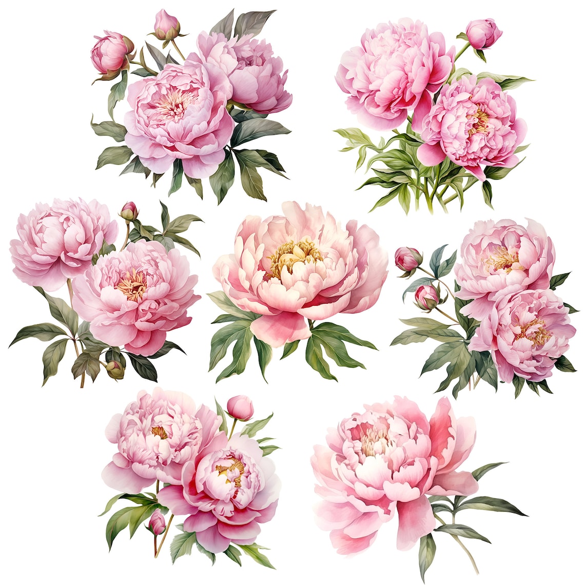 Peonies Watercolor Clipart Bundle, Images of Beautiful Summer Flowers ...