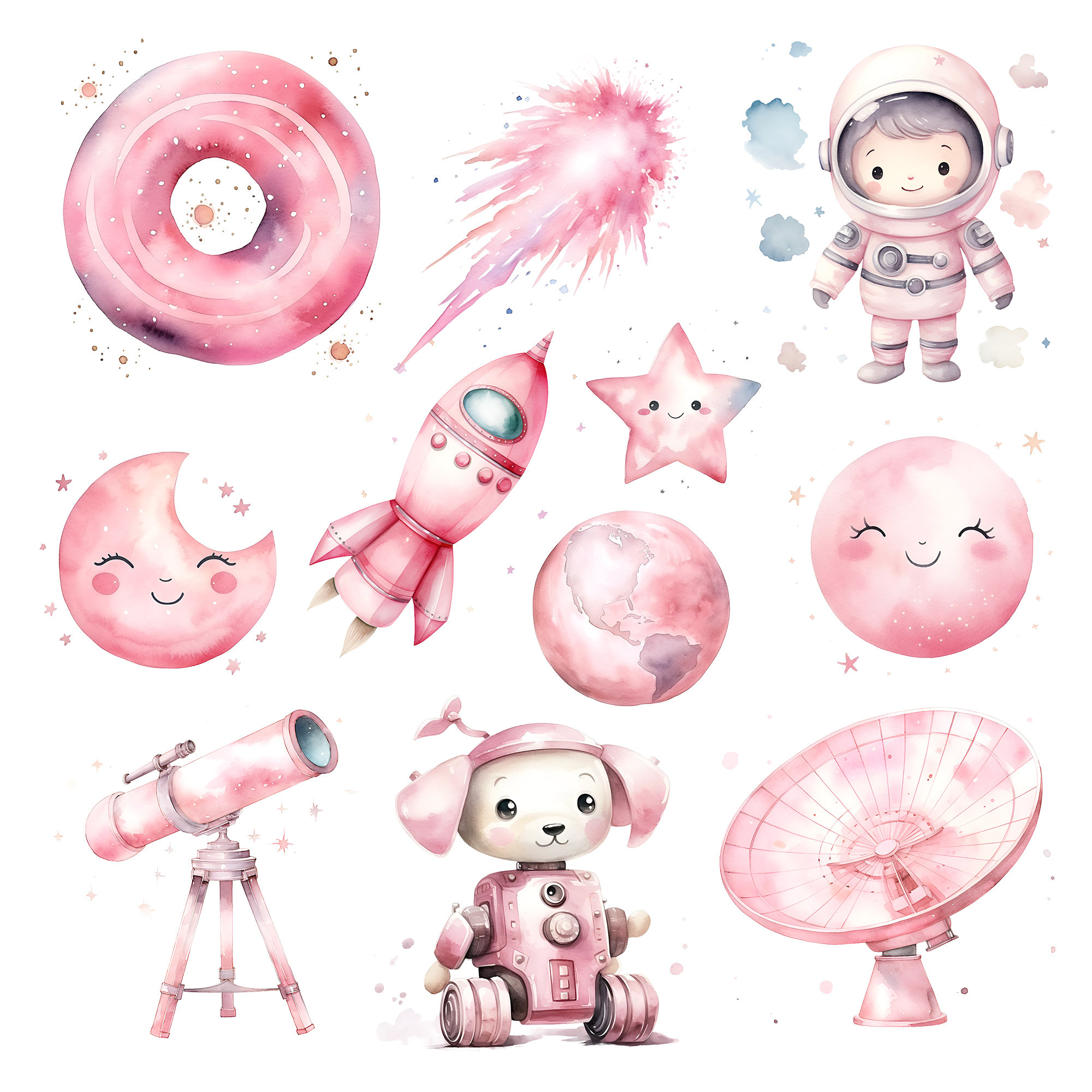 Pink Space Clipart: 42 PNG Spaceman, Planets, Robots (commercial Use ...