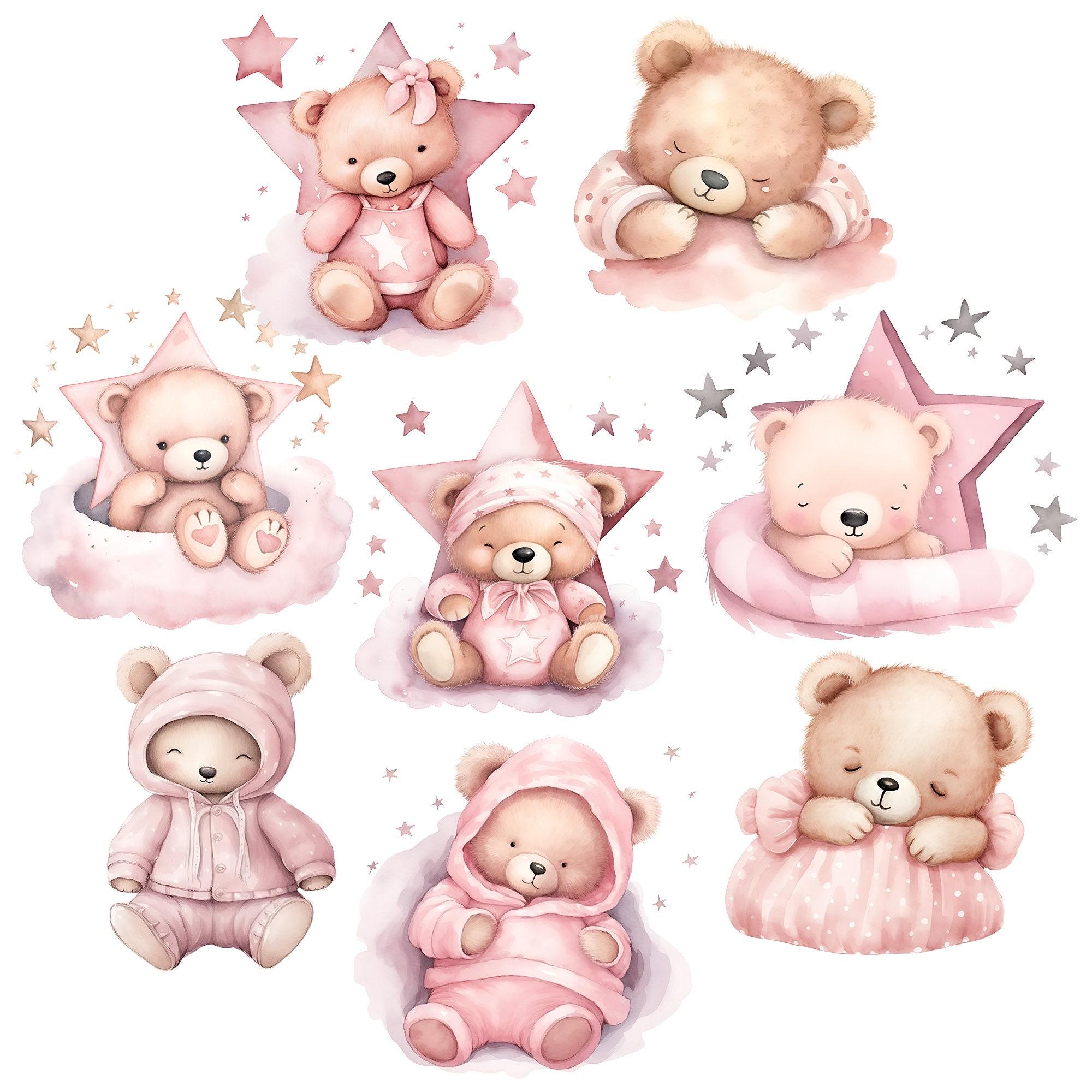Light Pink Sleeping Teddy Bear Clipart, Sleeping Teddy Bears, Baby ...
