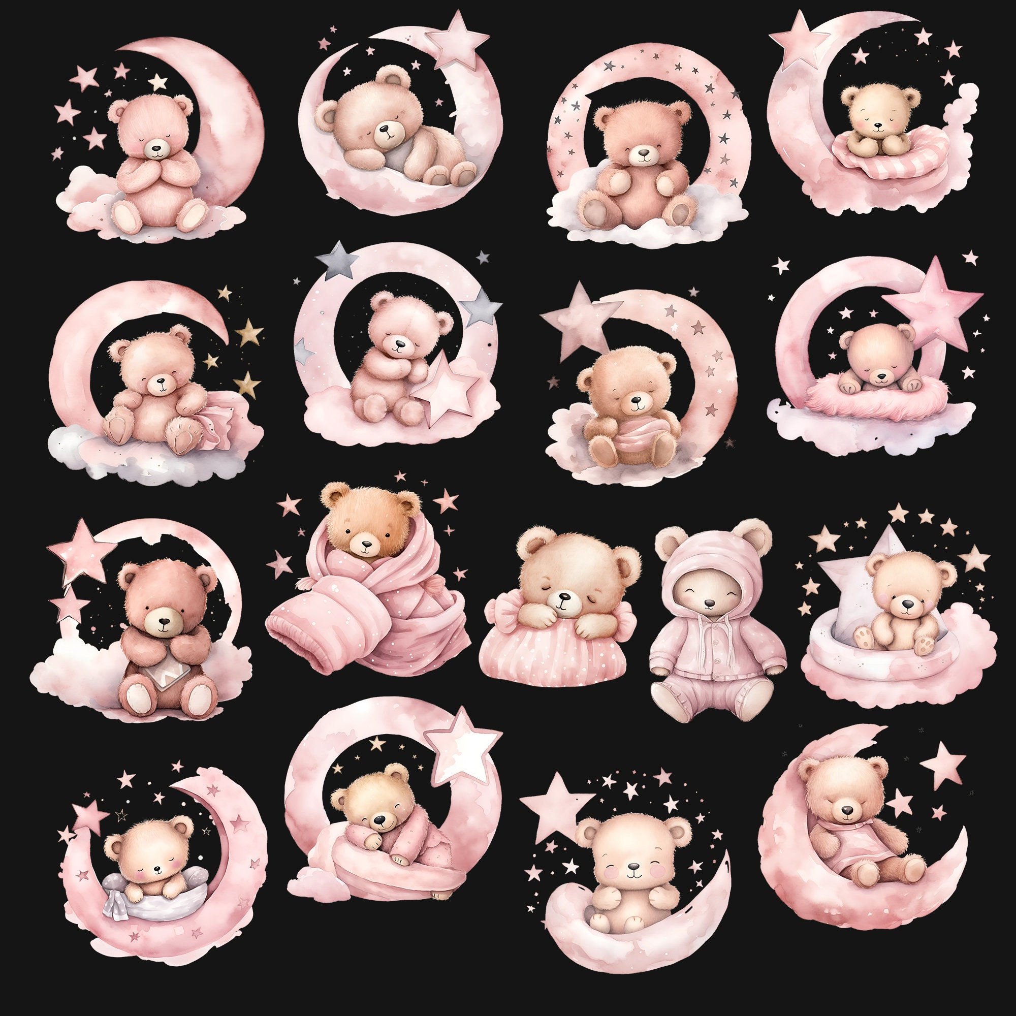 Light Pink Sleeping Teddy Bear Clipart, Sleeping Teddy Bears, Baby ...