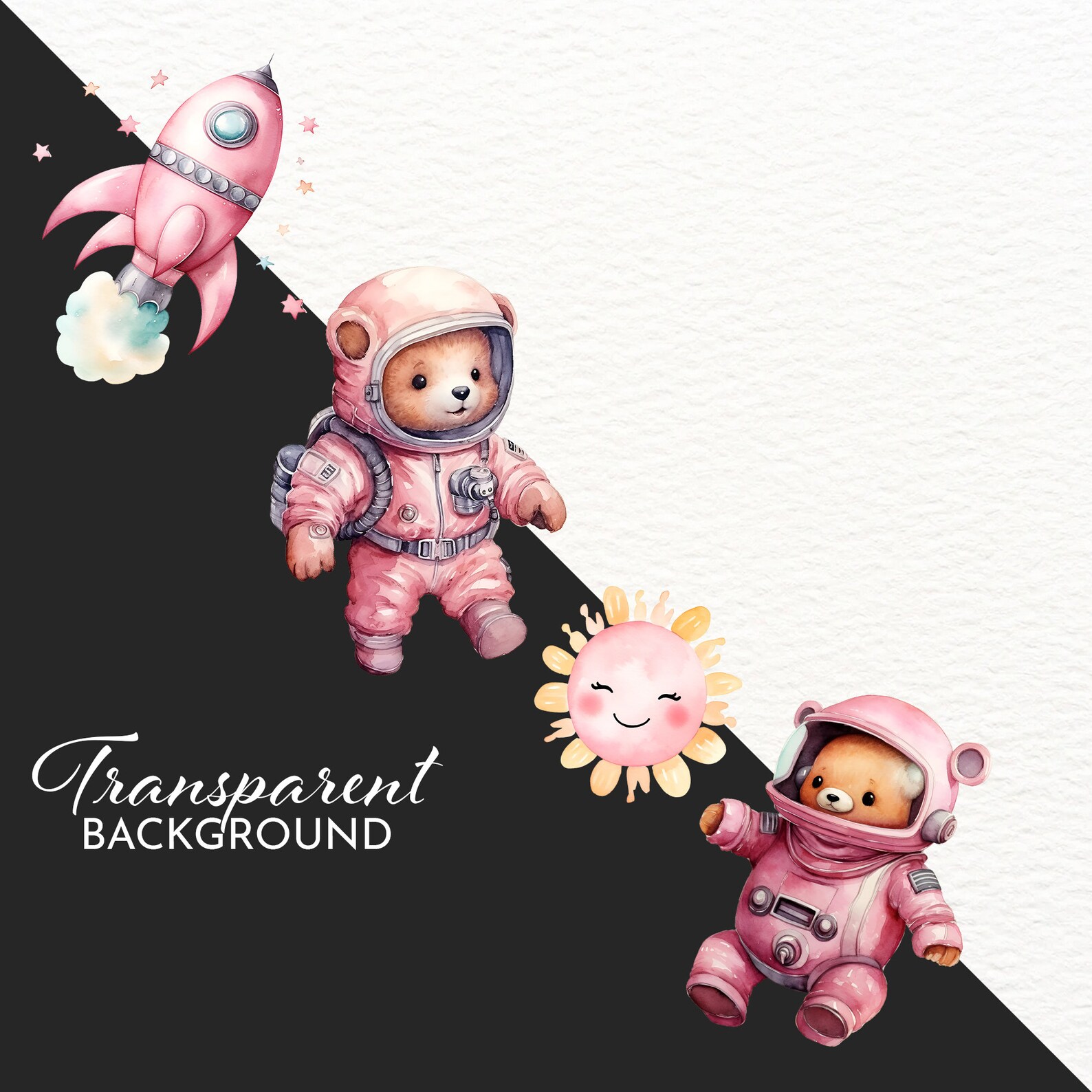 Pink Teddy Bear Astronaut Watercolor Clipart (PNG, Commercial Use) - Etsy