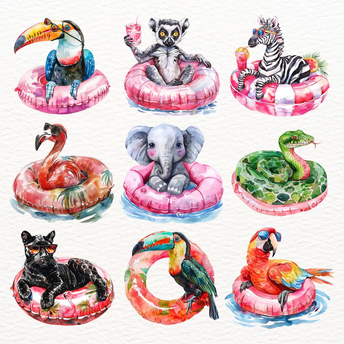 Tropical Pool Party Clipart: Animal Pool Floats (PNG, Instant Download ...