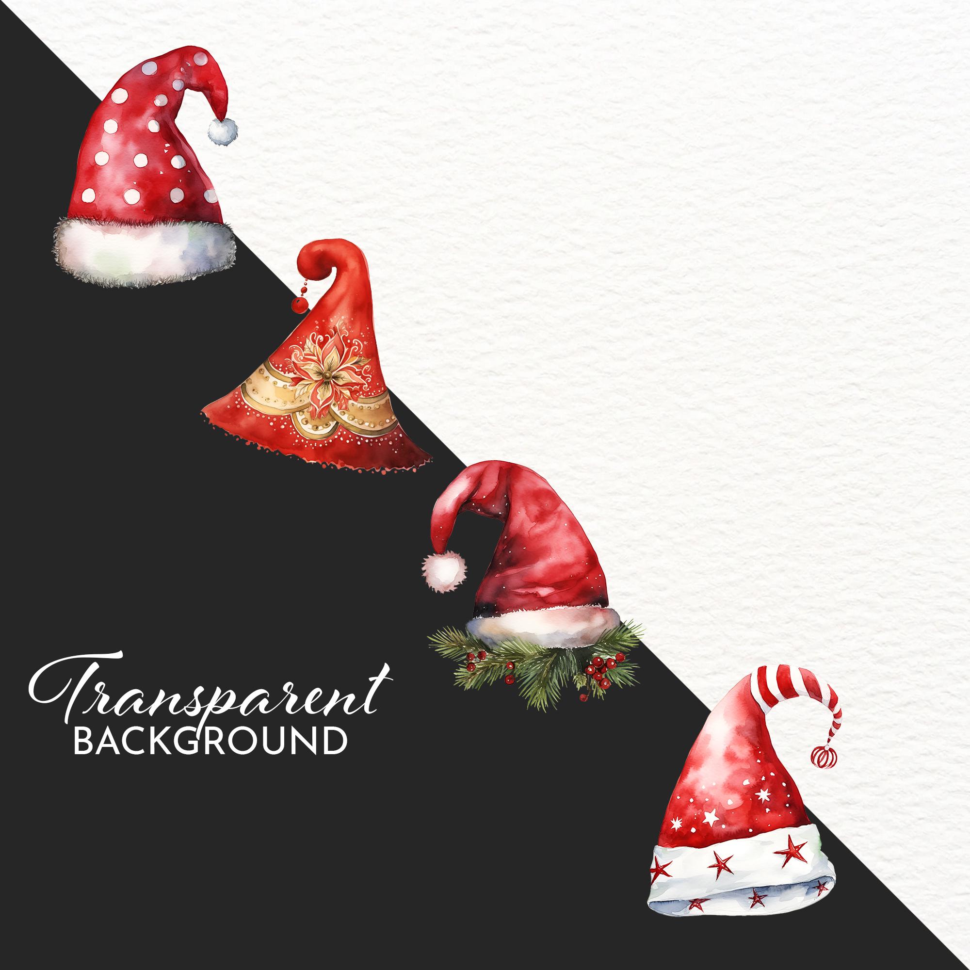 Watercolor Santa Hat Clipart: 17 Christmas PNG Graphics (commercial Use ...