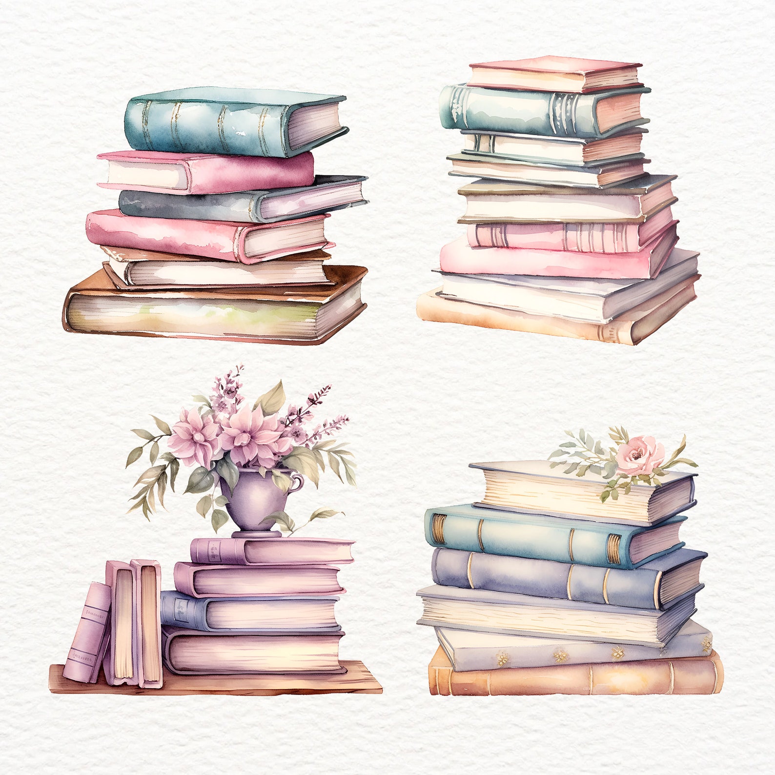 Pastel Cottage Books Clipart: Shabby Chic Book Lover Art (instant ...