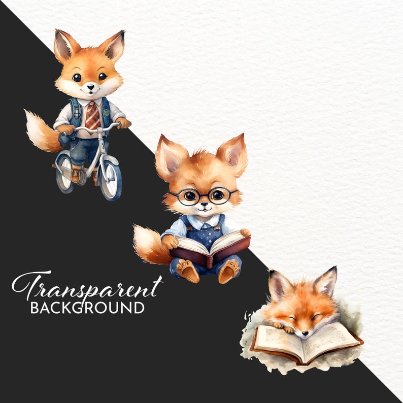 Cute Fox Ready for School Clipart, Cute Baby Foxes, School Kids Clipart ...