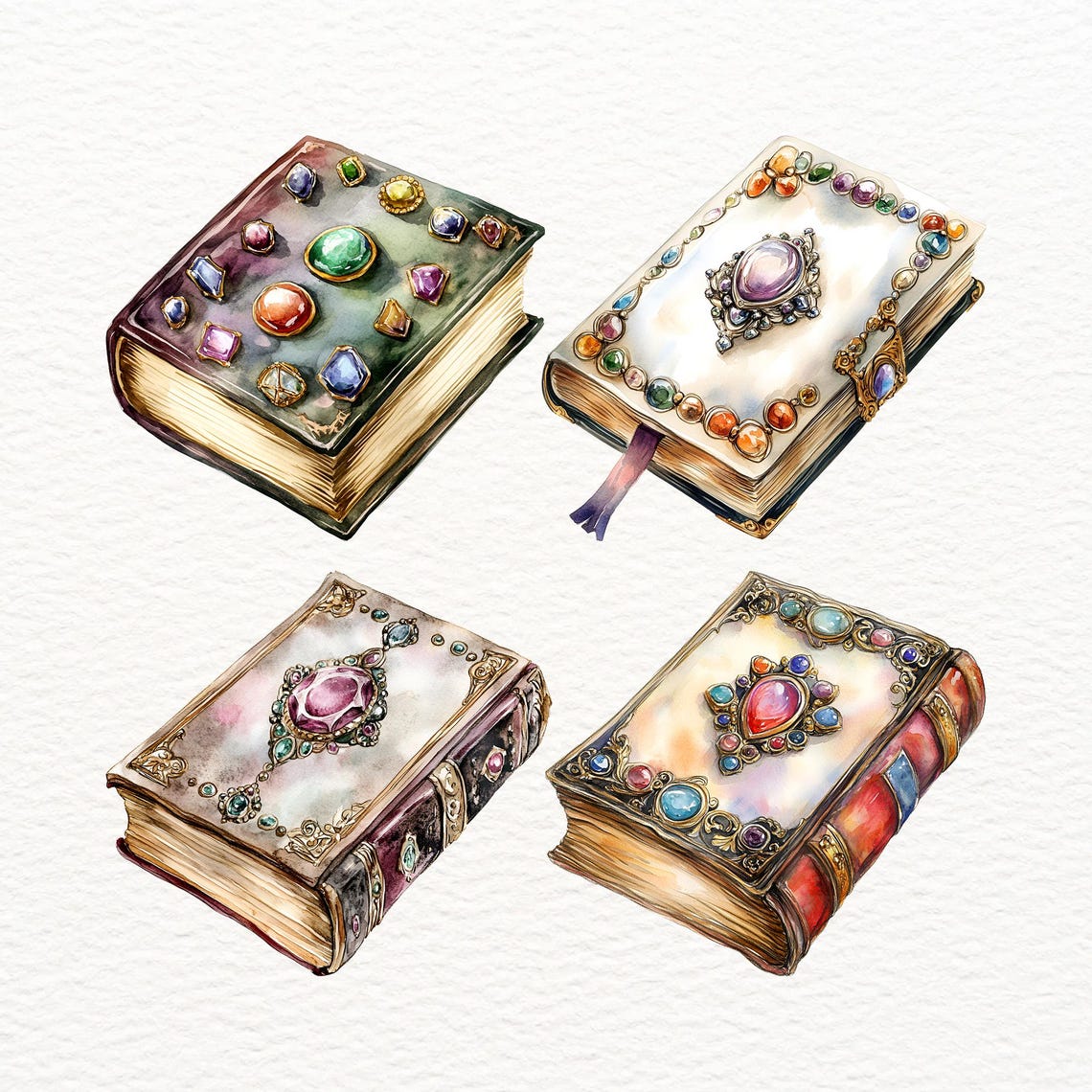 Jeweled Book Clipart: Vintage Bookstack Images (instant Download) - Etsy