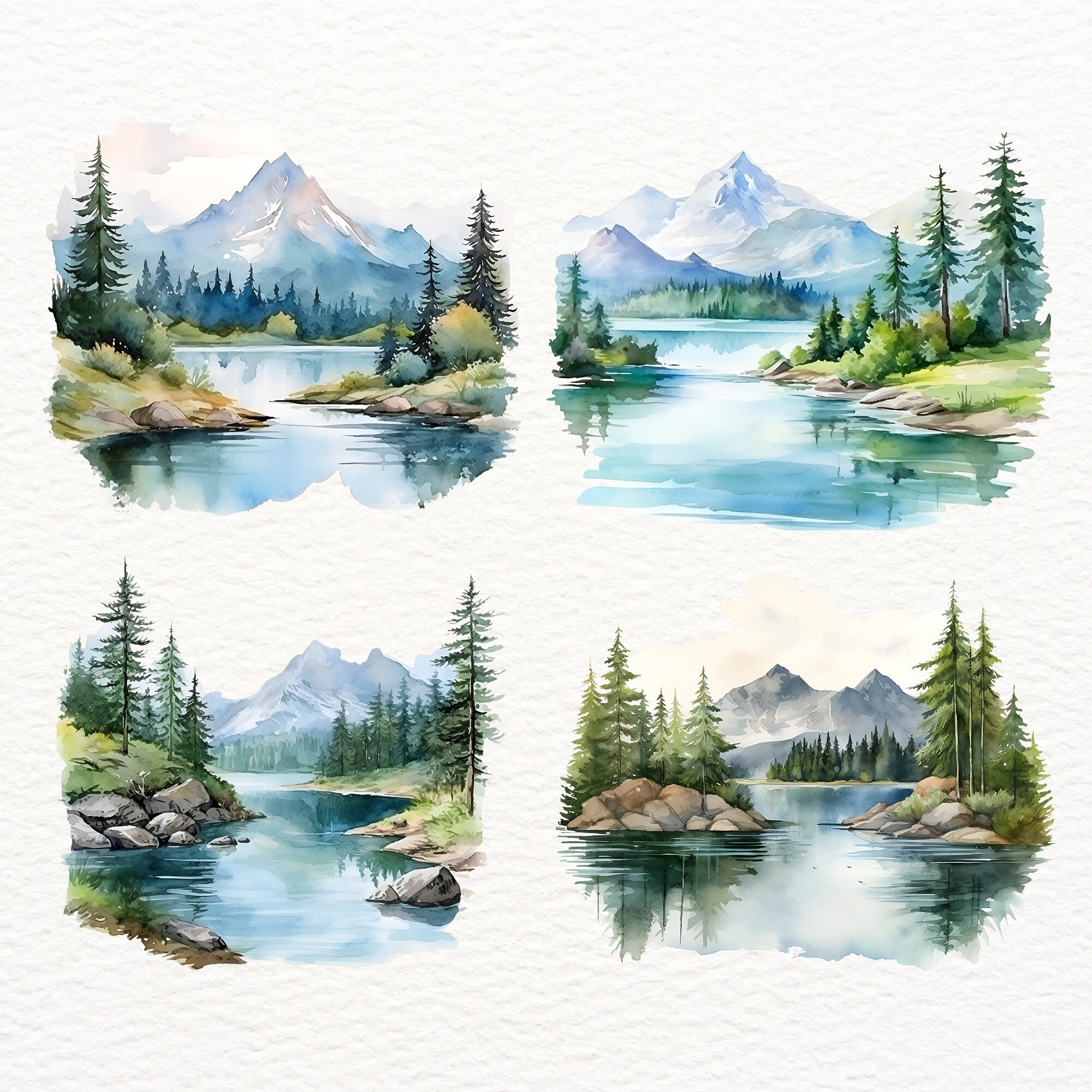 Mountain and Lake Landscape Clipart, Forest Clipart, Travel Clipart ...
