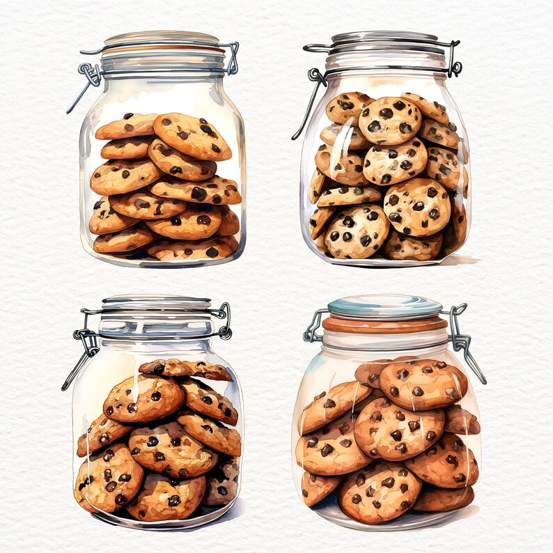 Chocolate Chip Cookies Clipart, Watercolor Cookies Illustration, Milk ...