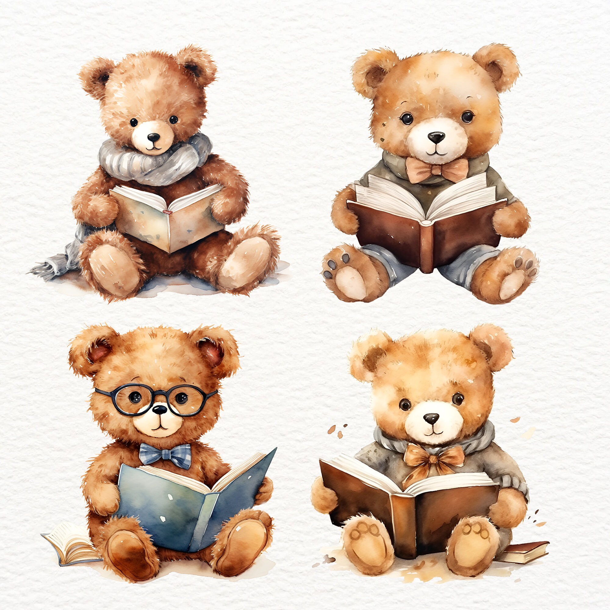 Vintage Cute Teddy Bear Reading Book Clipart, Cute Teddy Bear, School ...