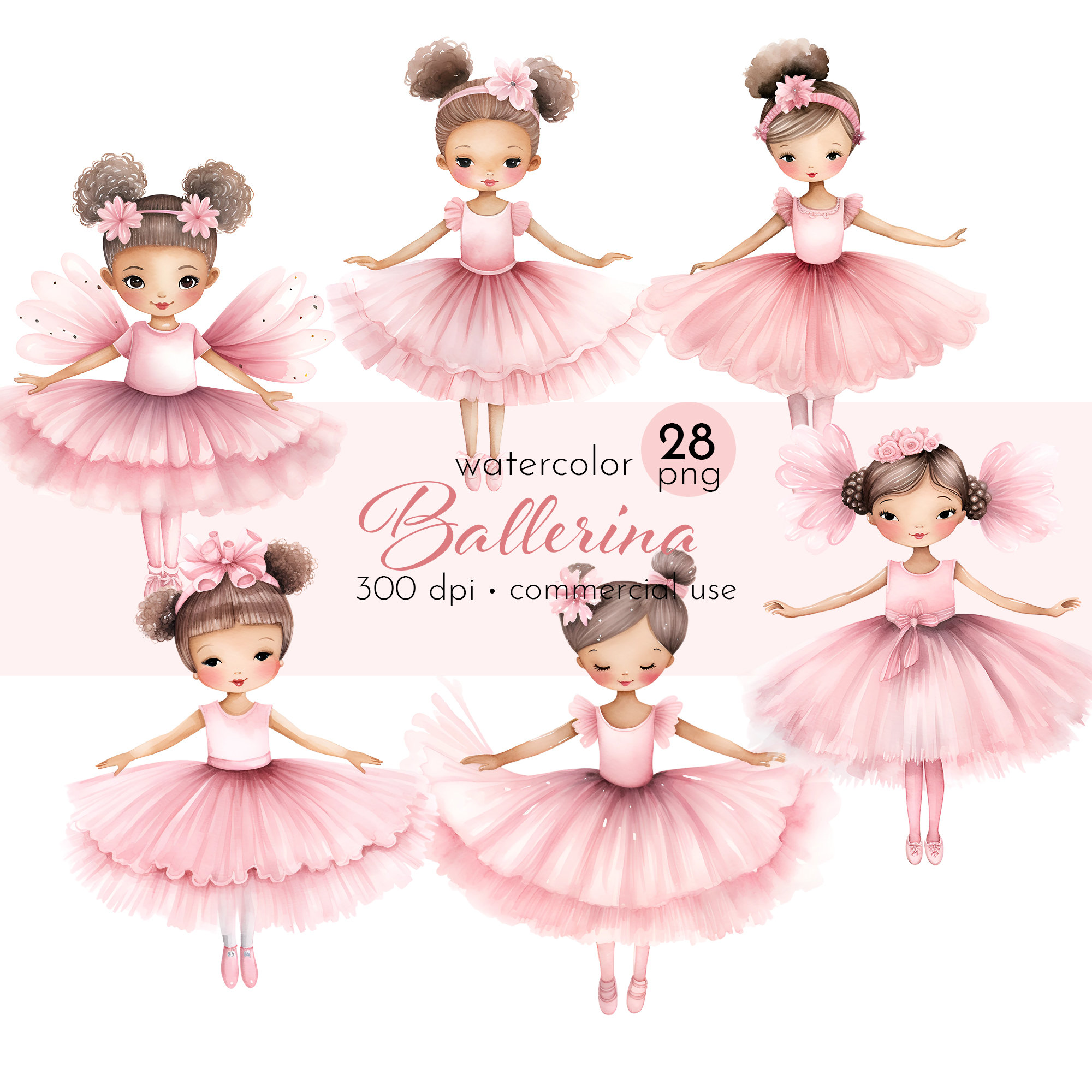 Cute Pink Ballerina Clipart, Pink Dress Clip Art, Cute Watercolor ...
