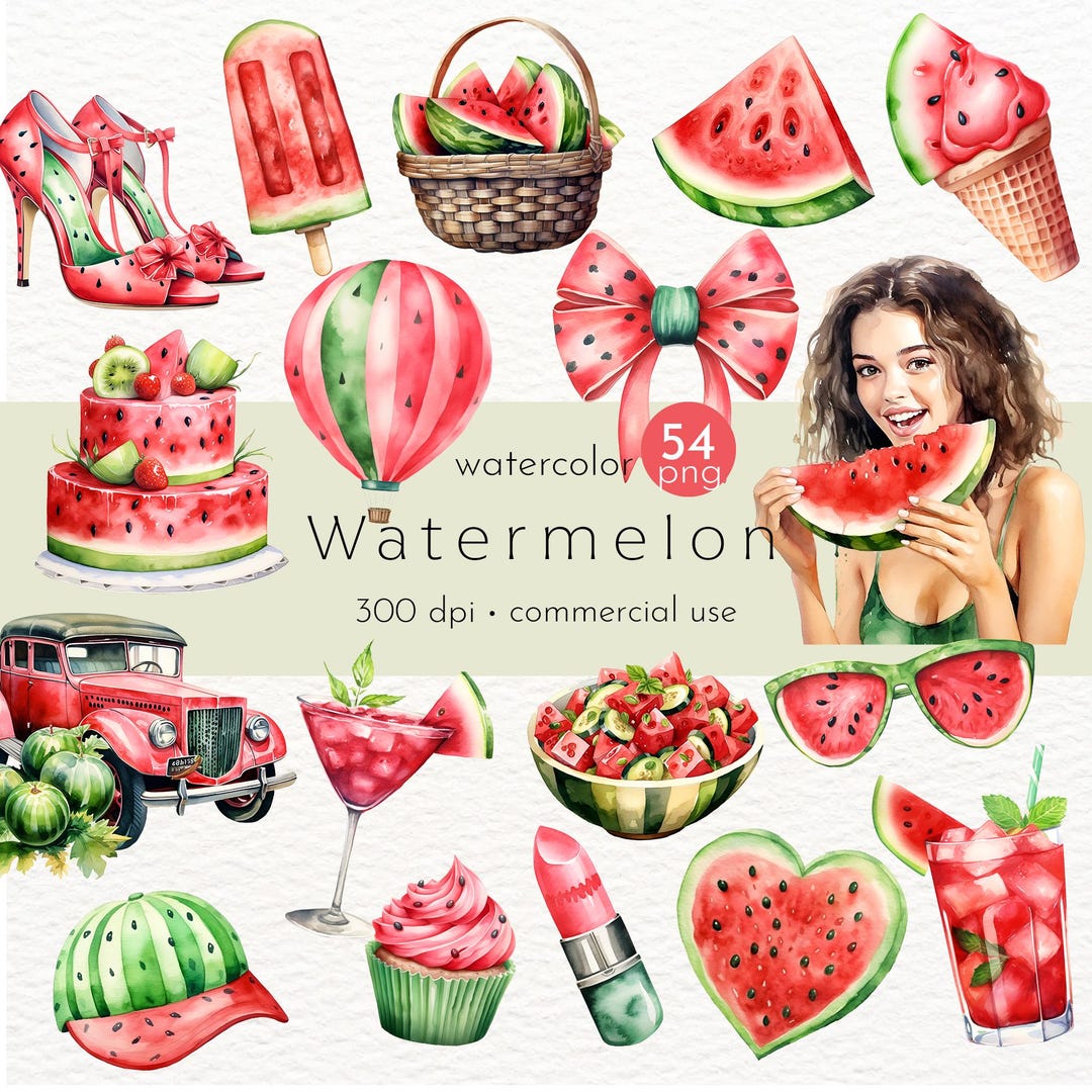 Watermelon Clipart Bundle, Images of Refreshing Summer Watermelon ...