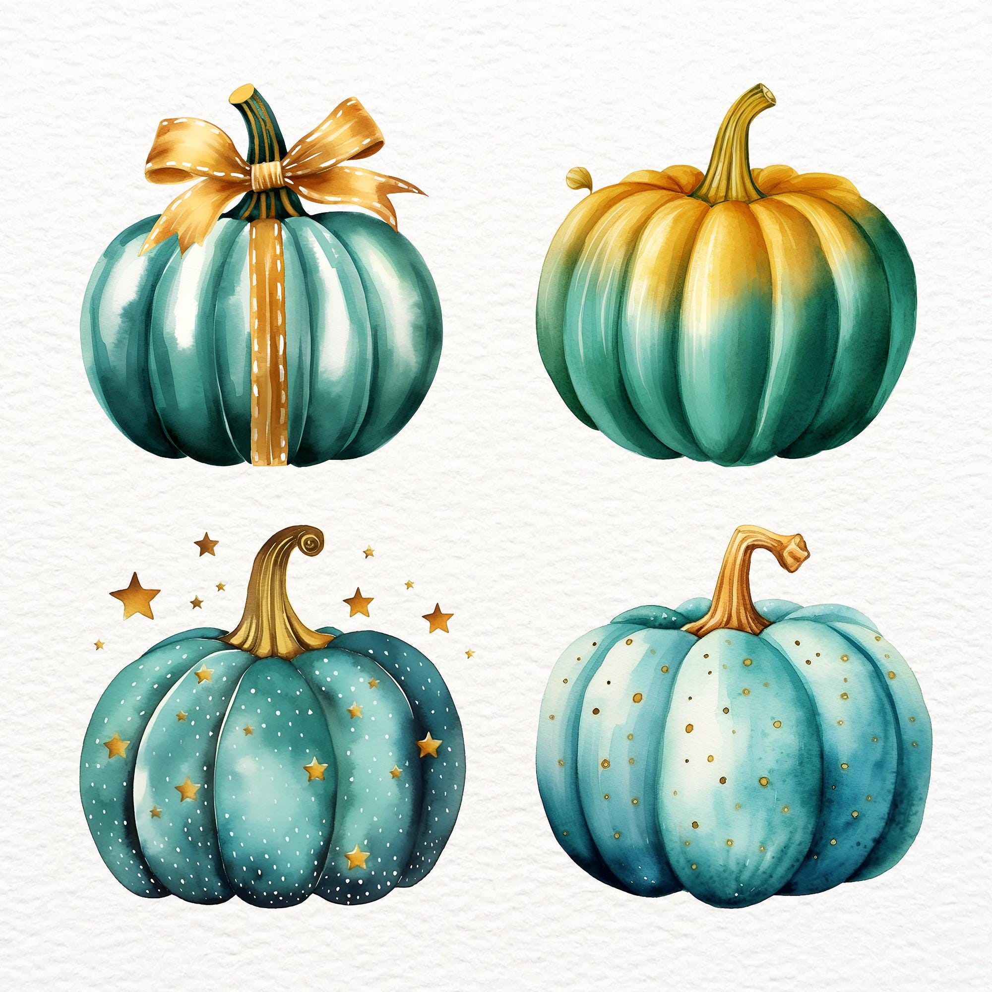 Teal Pumpkin Clipart: Watercolor Autumn PNG Images (commercial Use) - Etsy