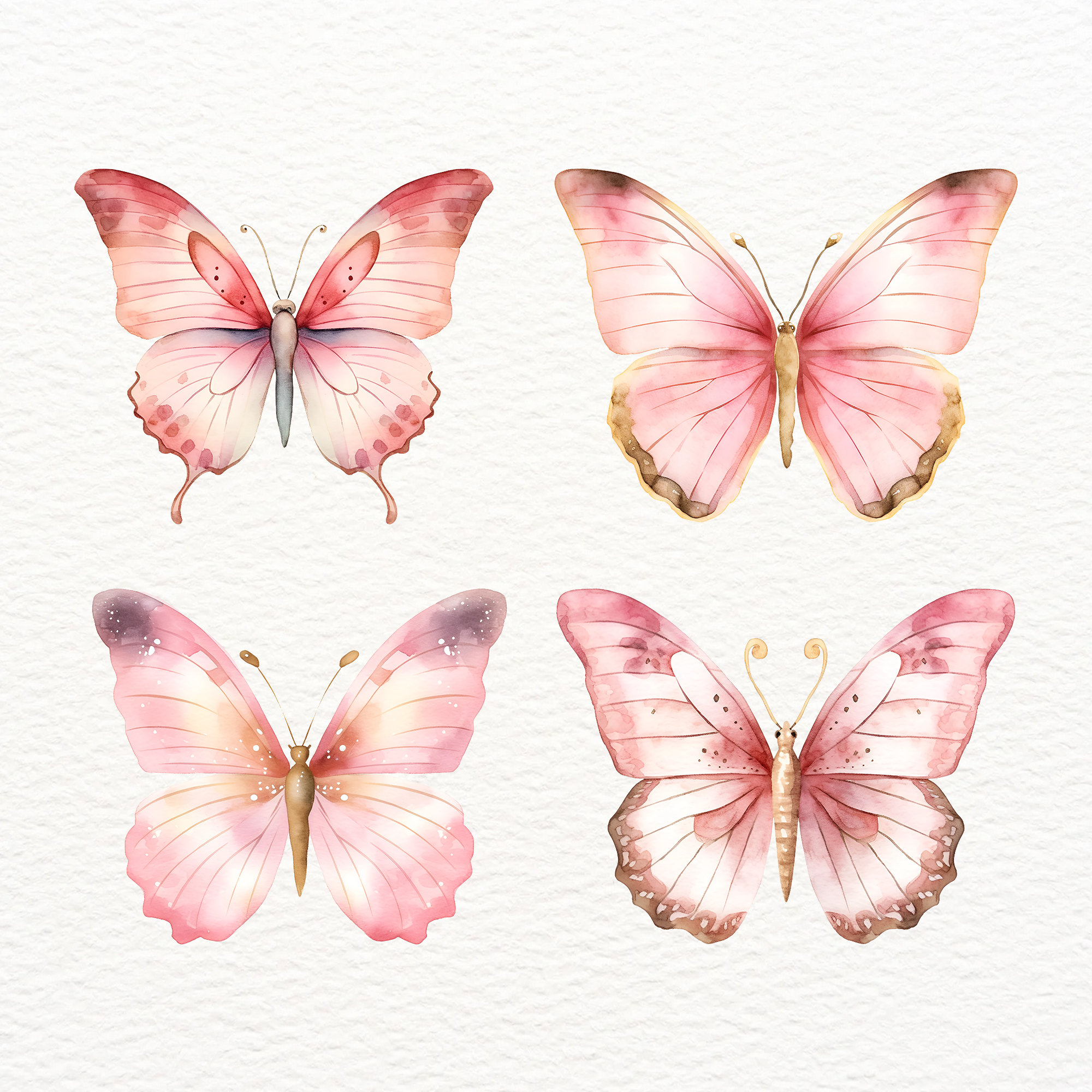 Pink Gold Pastel Butterfly Clipart, Watercolor Insects, Painted ...