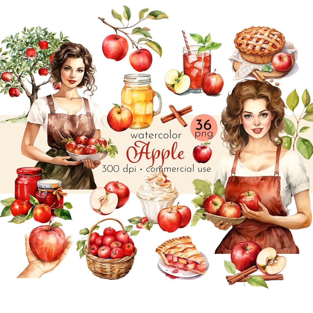Watercolor Apple Clipart Bundle: 36 PNG Images (commercial Use) - Etsy ...