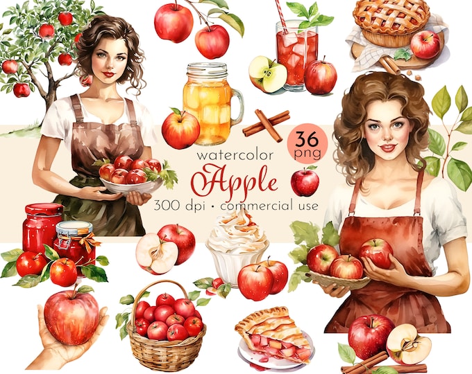 Watercolor Apples Clipart Set of 20 Files With Instant Download ...