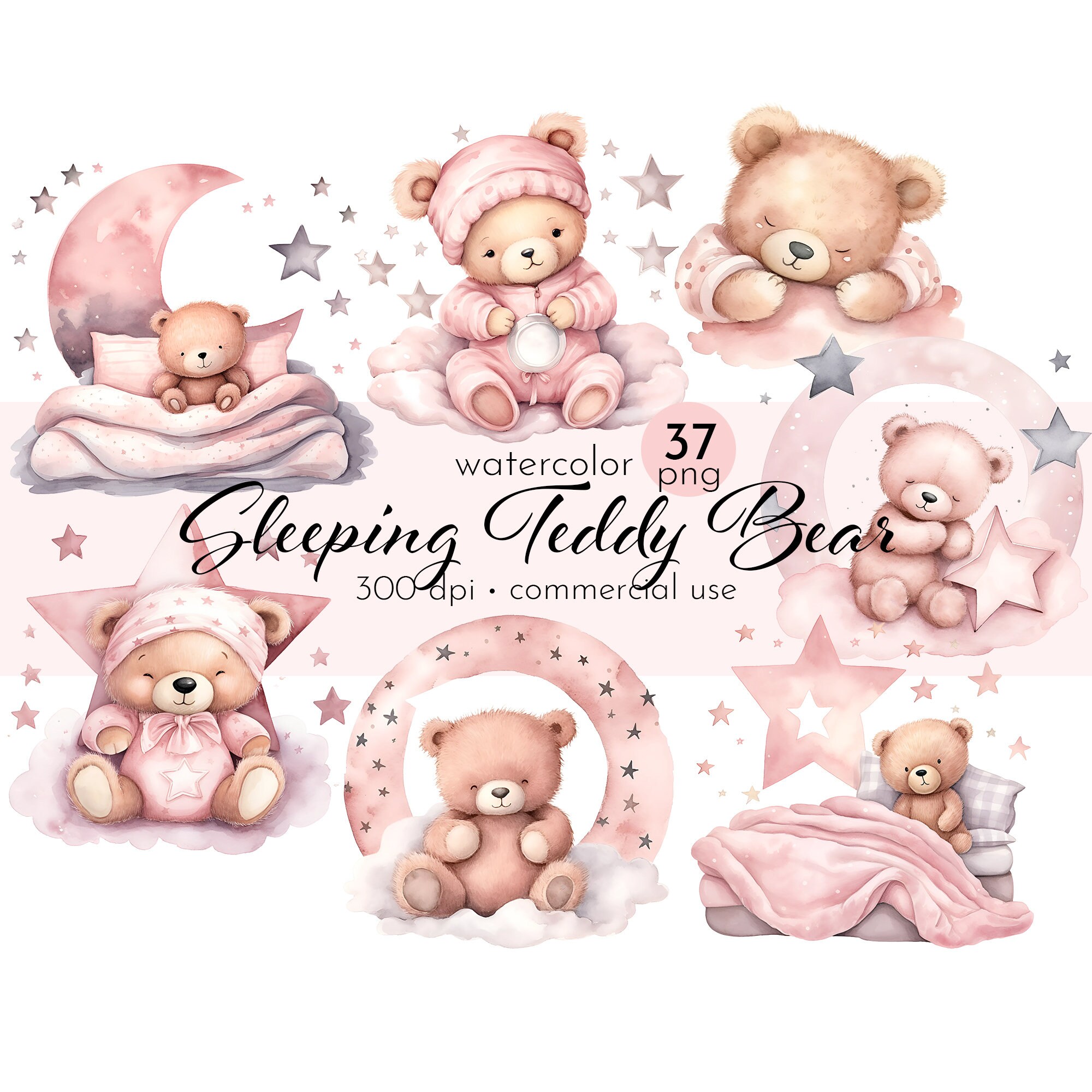 Light Pink Sleeping Teddy Bear Clipart, Sleeping Teddy Bears, Baby ...