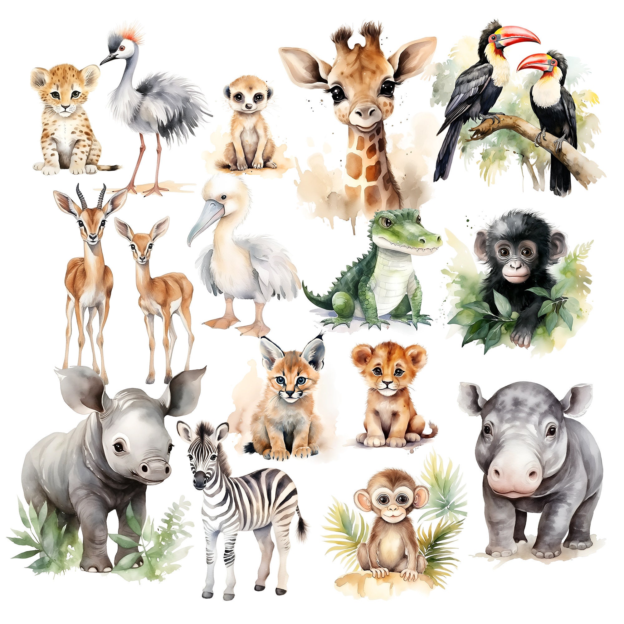 Watercolor Safari Baby Animals Clipart Set of Safari Clip - Etsy