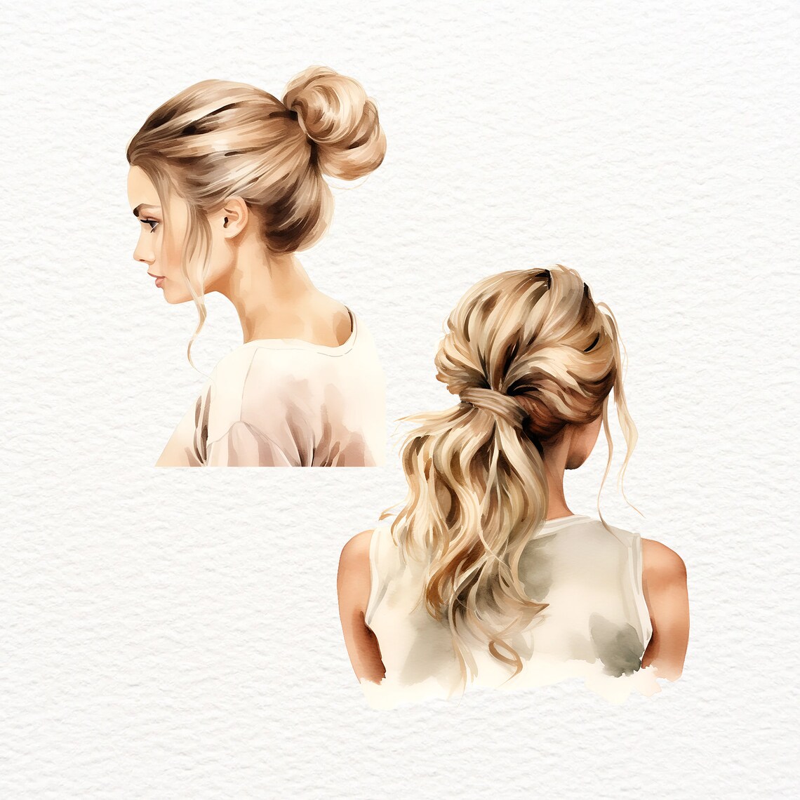 Blonde Messy Bun Clipart: Watercolor Woman PNG Images (commercial Use ...