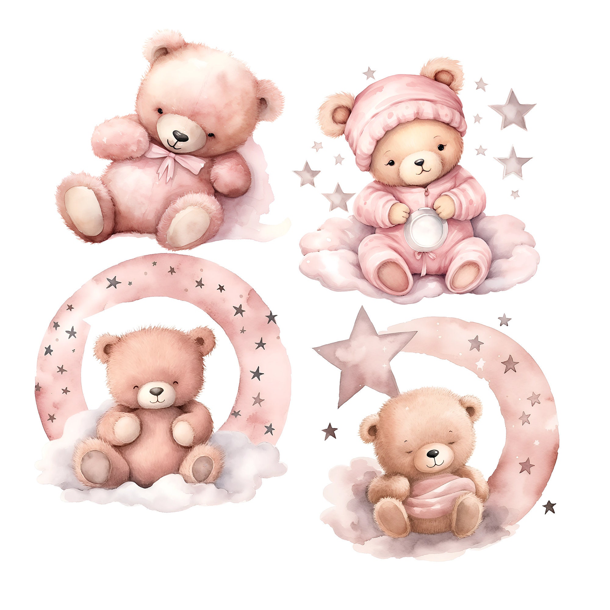 Light Pink Sleeping Teddy Bear Clipart, Sleeping Teddy Bears, Baby ...