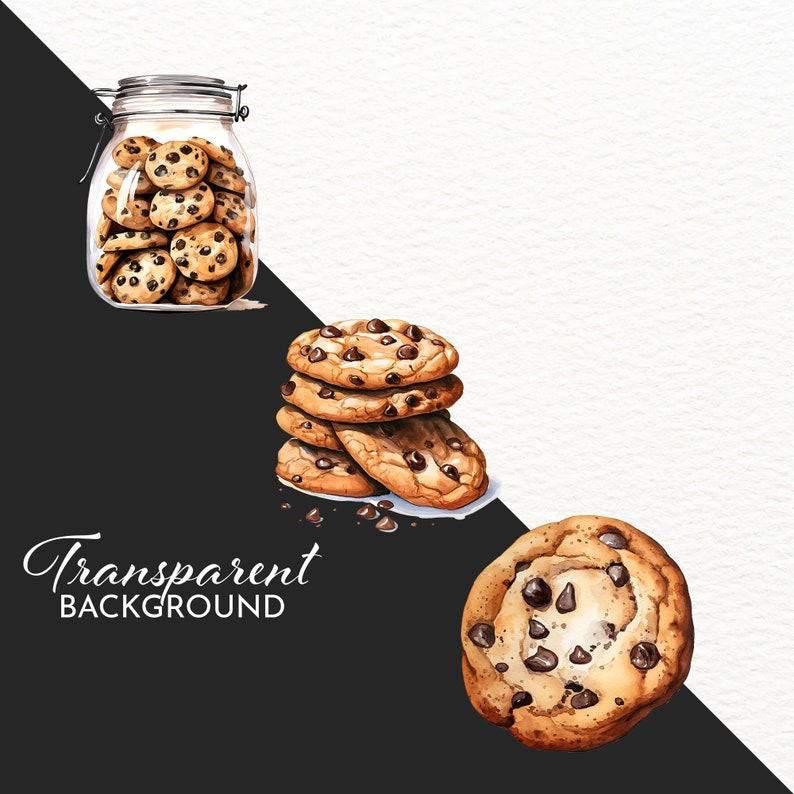 Chocolate Chip Cookies Clipart, Watercolor Cookies Illustration, Milk ...