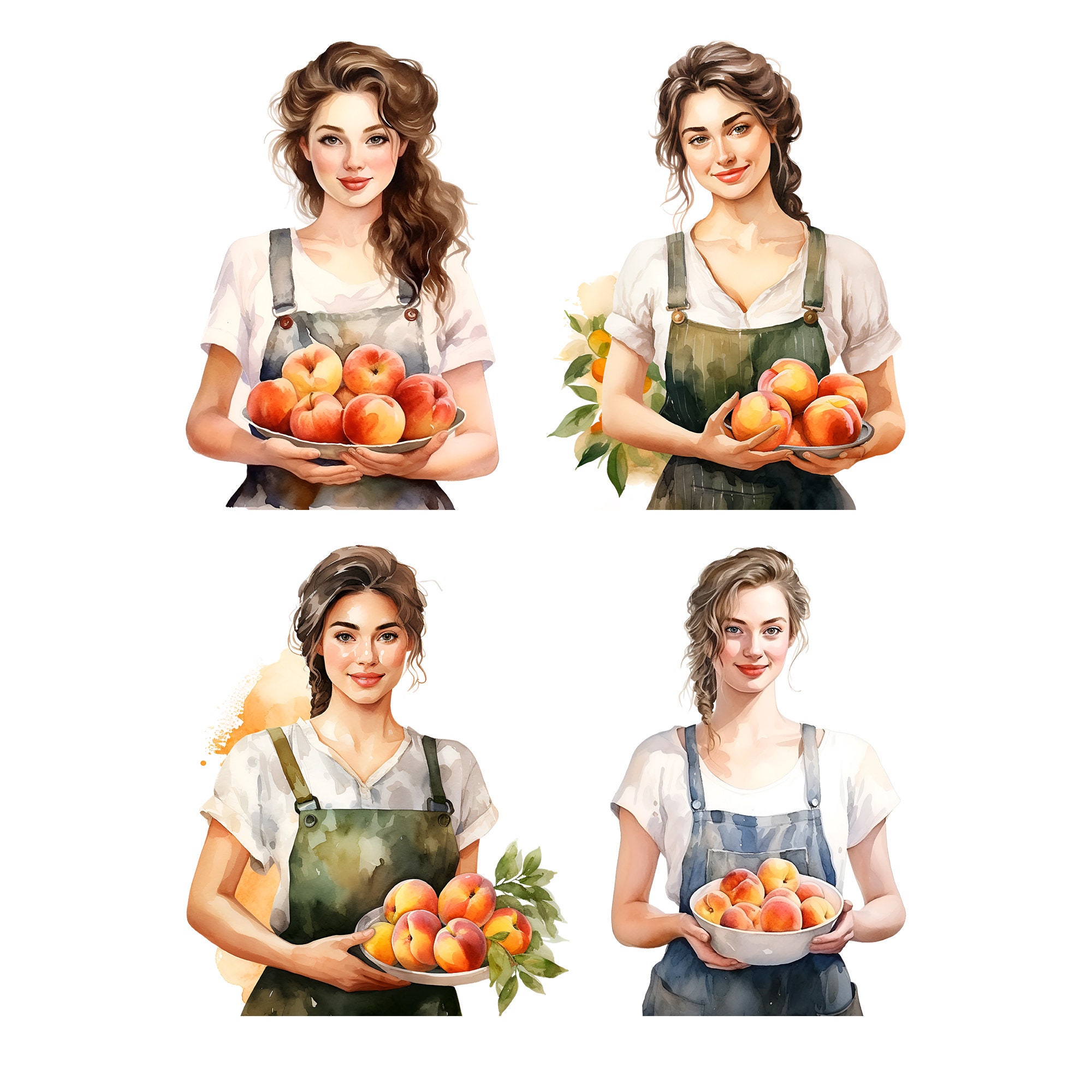 Watercolor Peach Clipart Bundle, Peach Pie, Basket of Peach, Images of ...