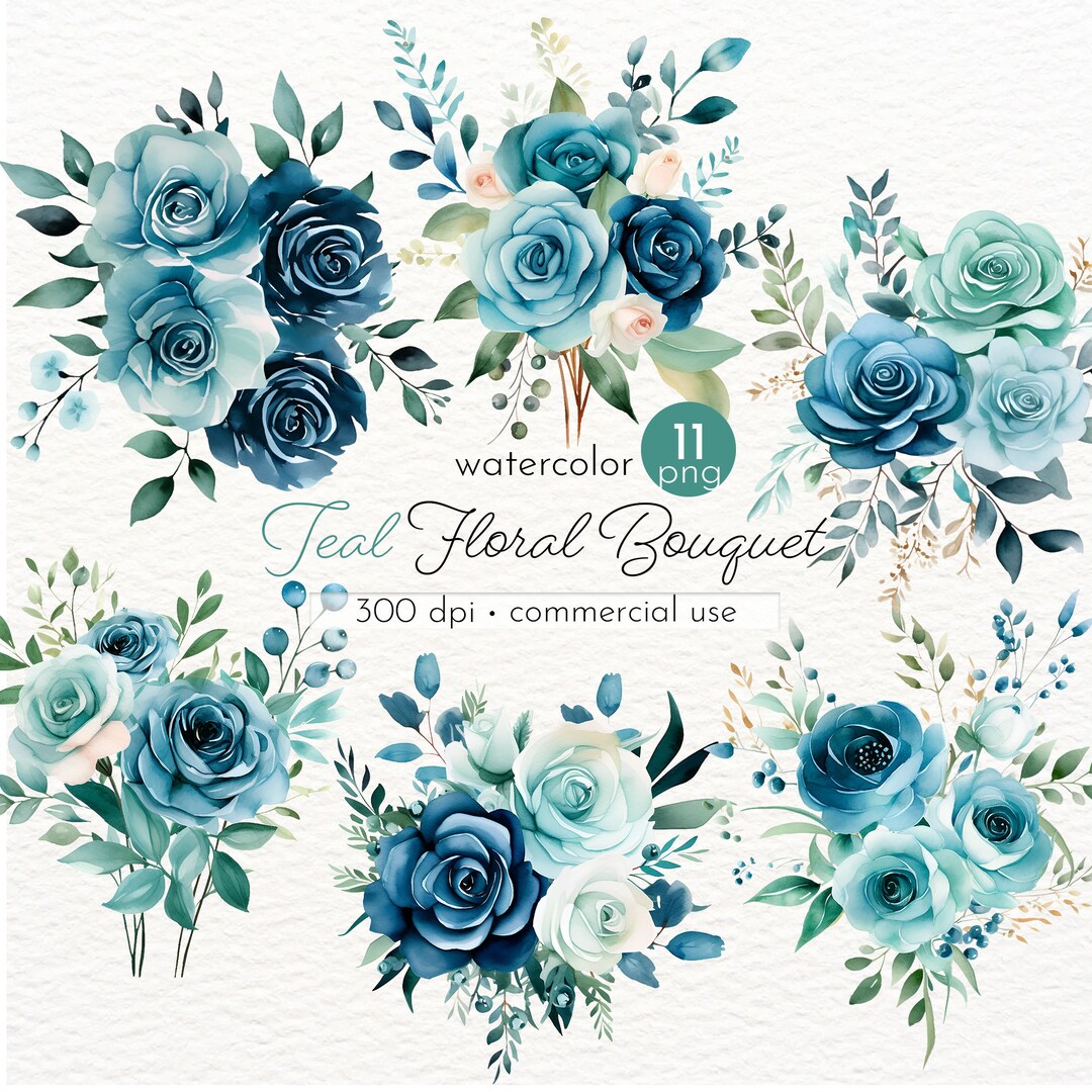 Teal Floral Bouquet Clipart, Blue Roses, Teal Flower Images of ...