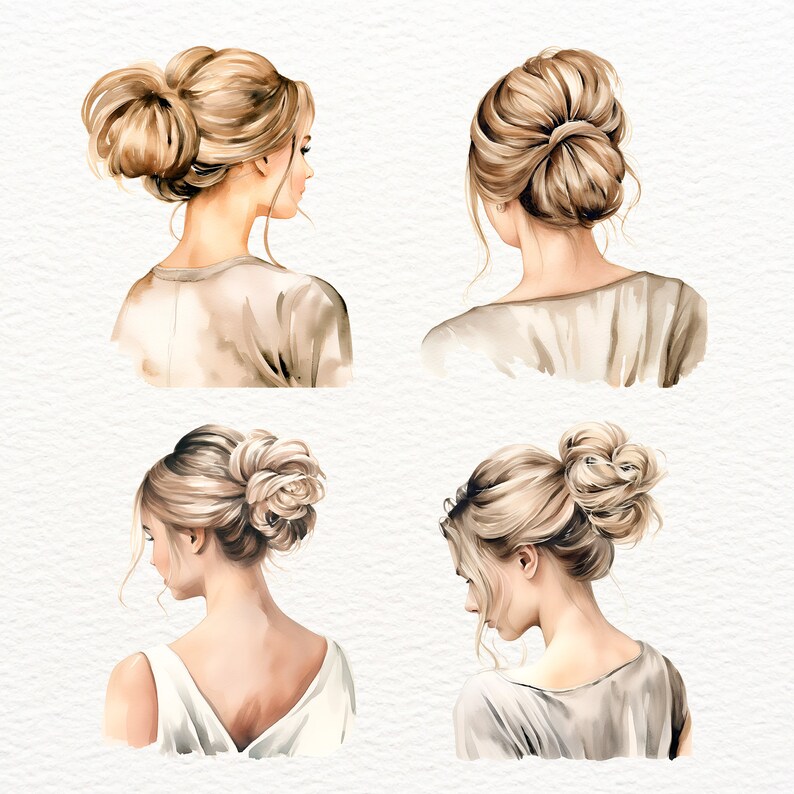 Blonde Messy Bun Clipart: Watercolor Woman PNG Images (commercial Use ...