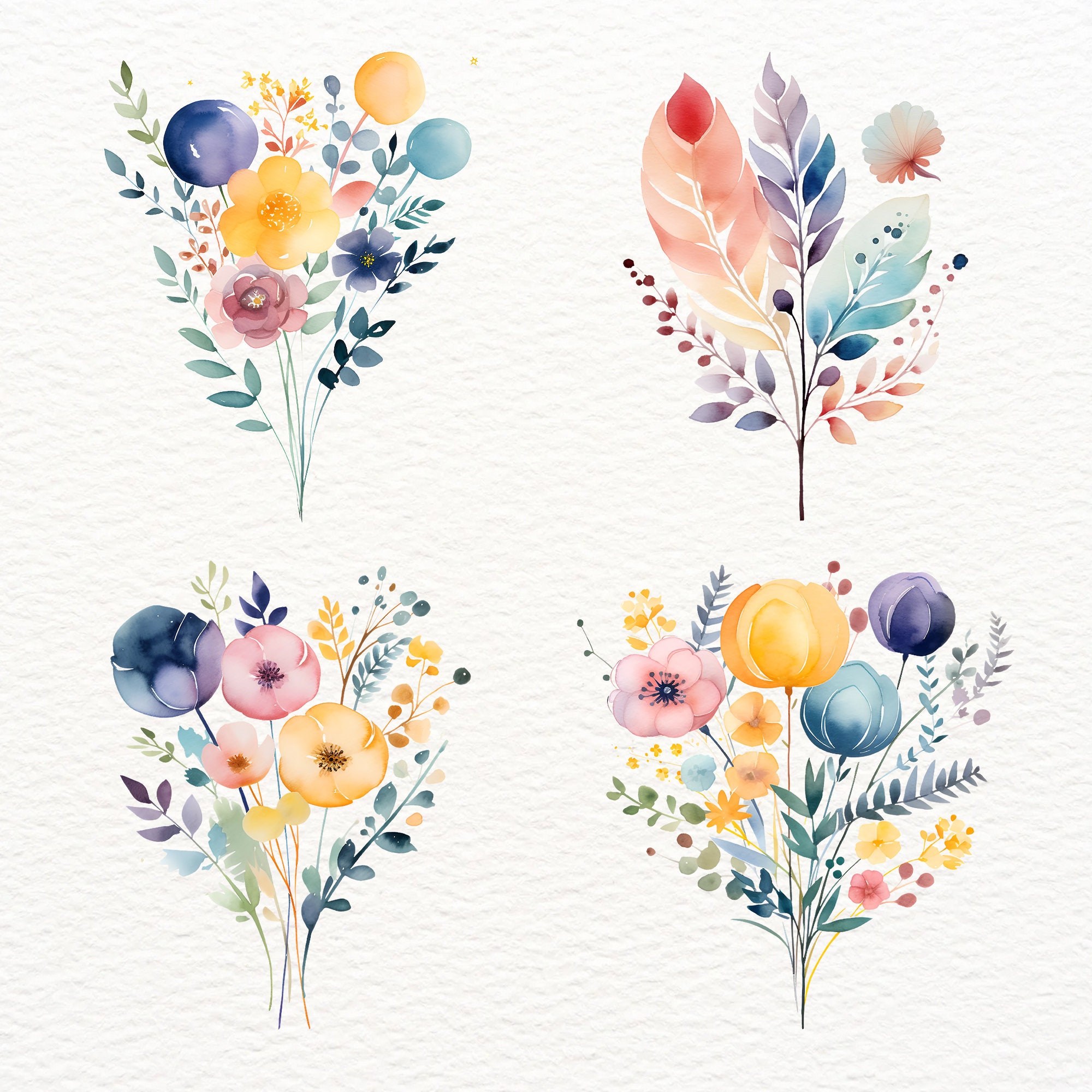 Rainbow Flower Clipart, Images of Watercolor Summer Flowers - Instant ...