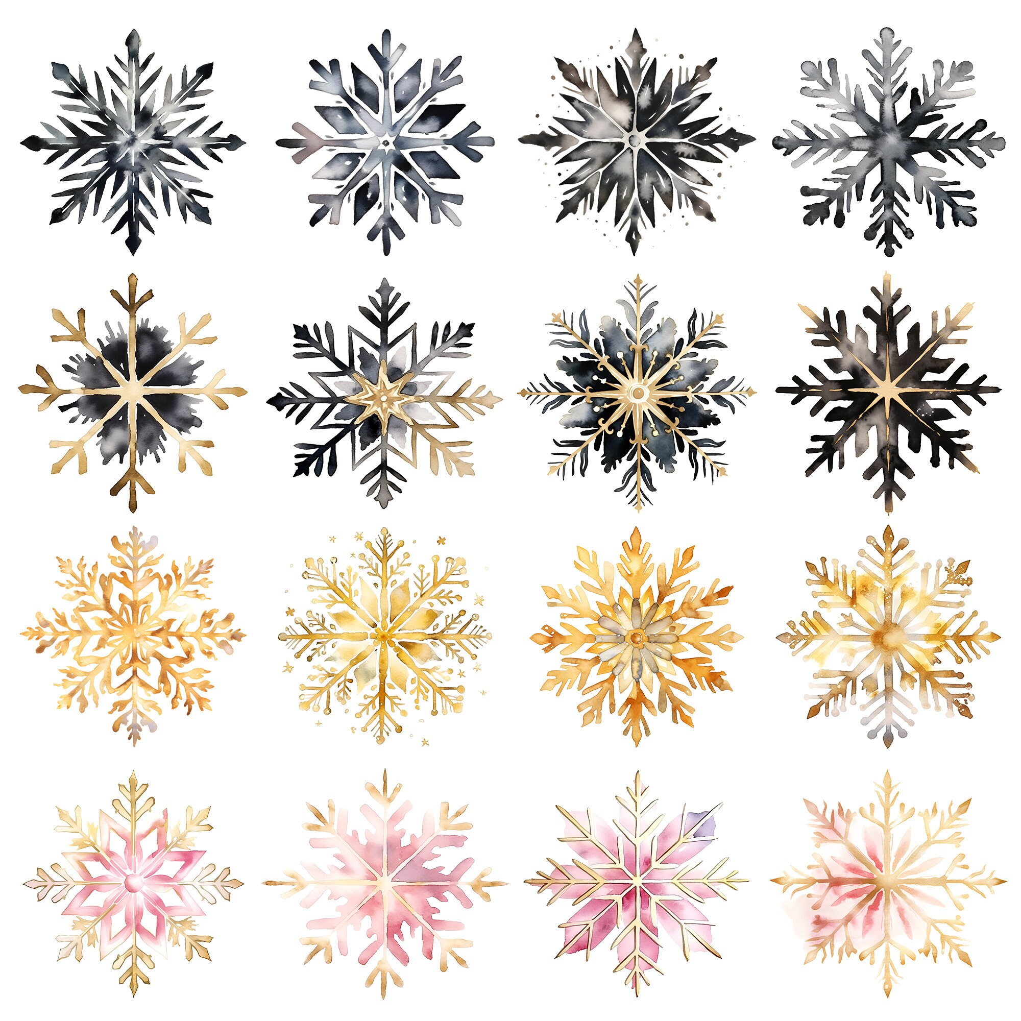 Watercolor Snowflakes Clipart for Christmas, Winter Clip Art, Holiday ...
