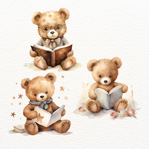 Vintage Cute Teddy Bear Reading Book Clipart, Cute Teddy Bear, School ...