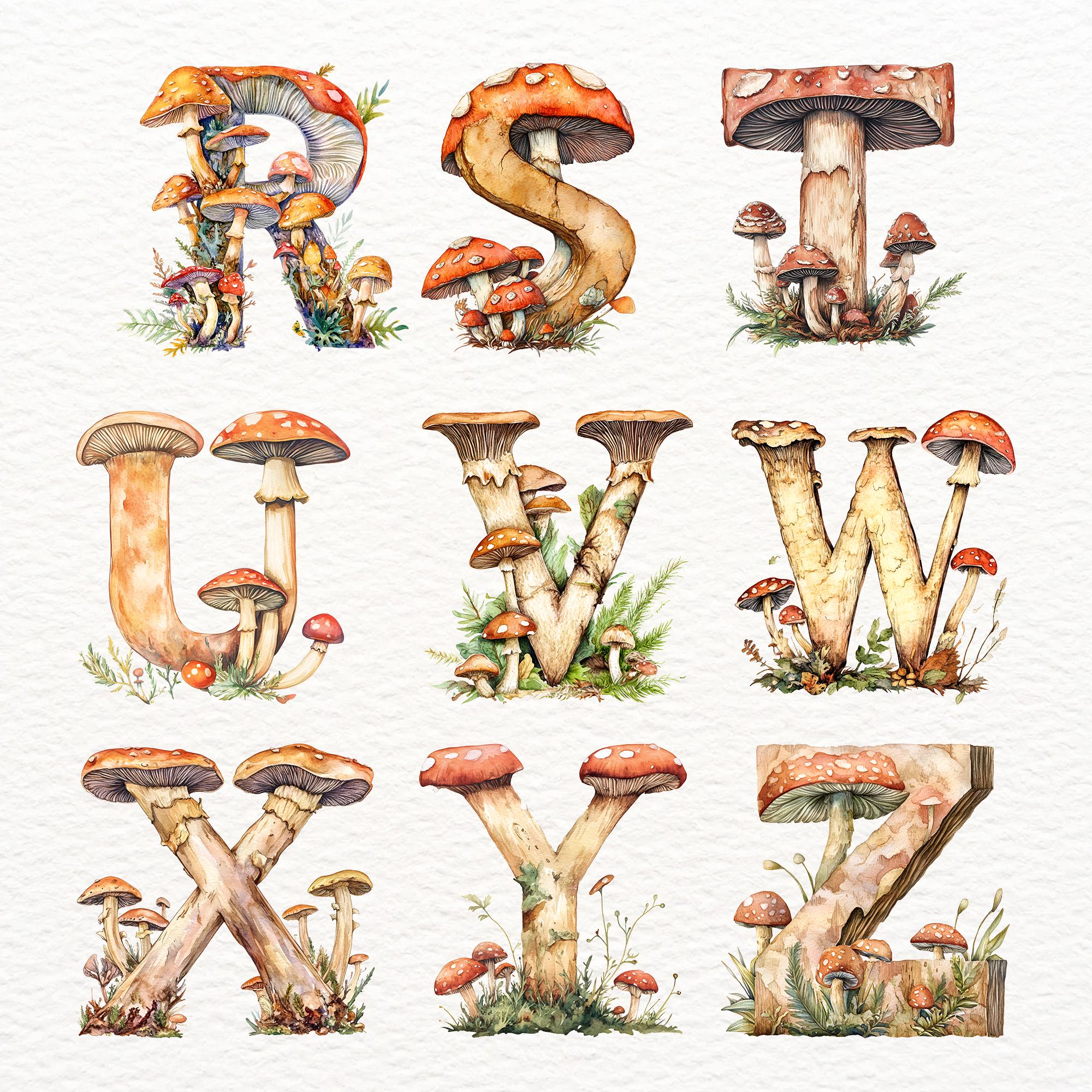 Mushroom Alphabet Clipart: Watercolor Letters (instant Download) - Etsy