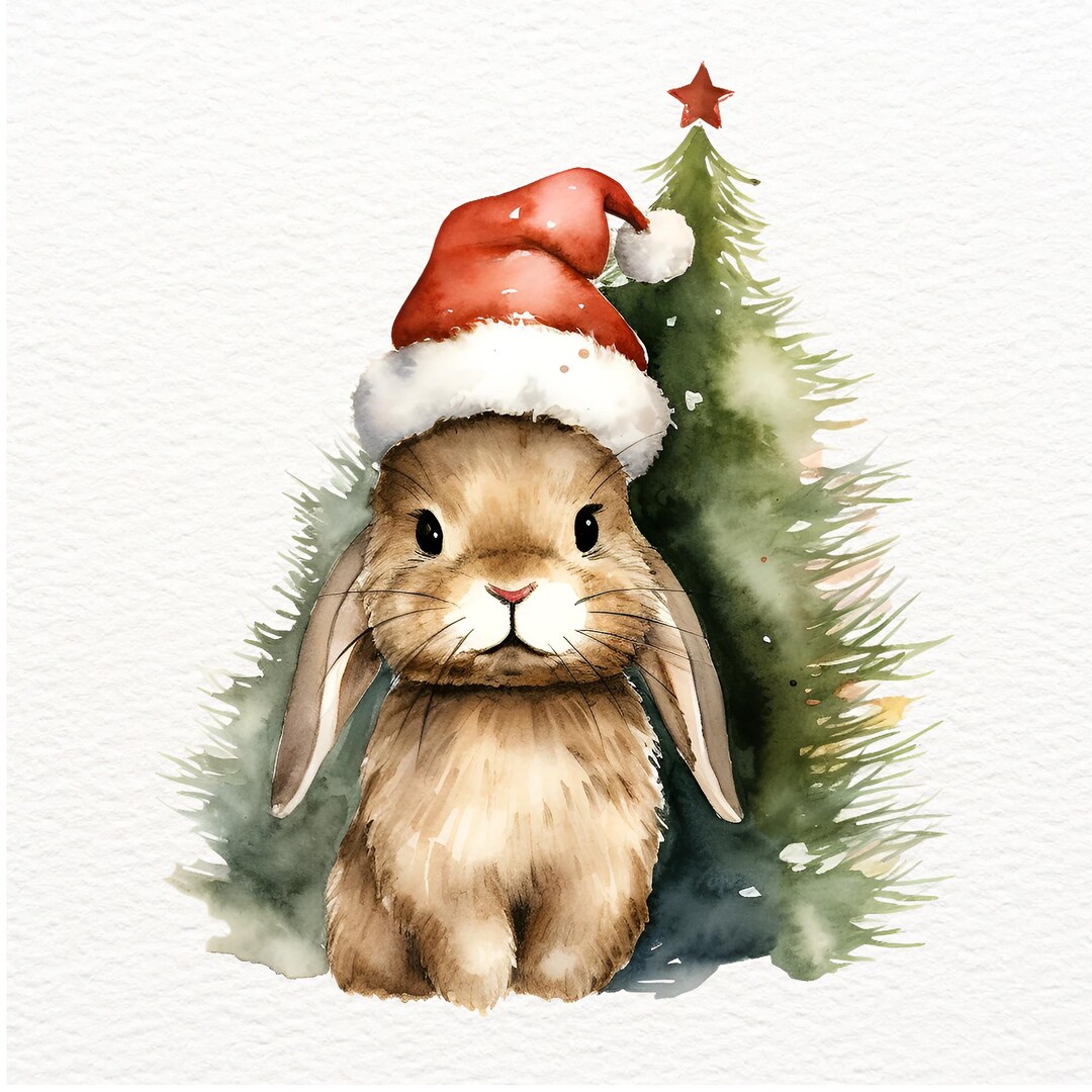 Watercolor Christmas Bunny Clipart, Holiday Illustrations (digital ...