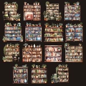 Bookshelf Clipart, Paper Crafting, Scrapbook Images, Library Clipart ...