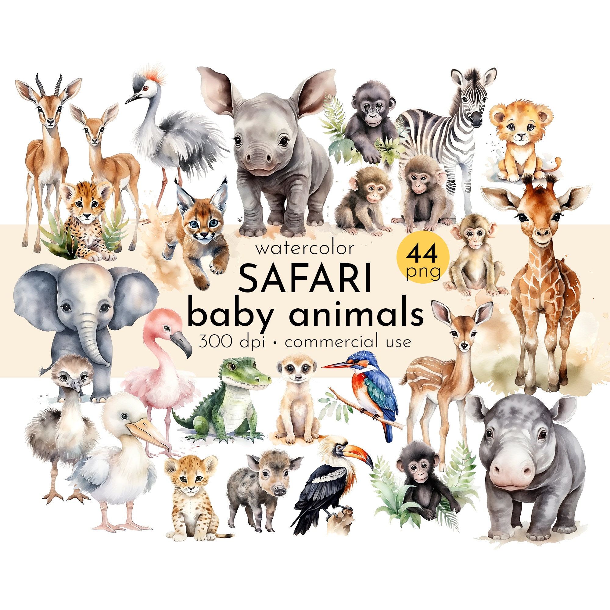 Watercolor Safari Baby Animals Clipart Set of Safari Clip - Etsy