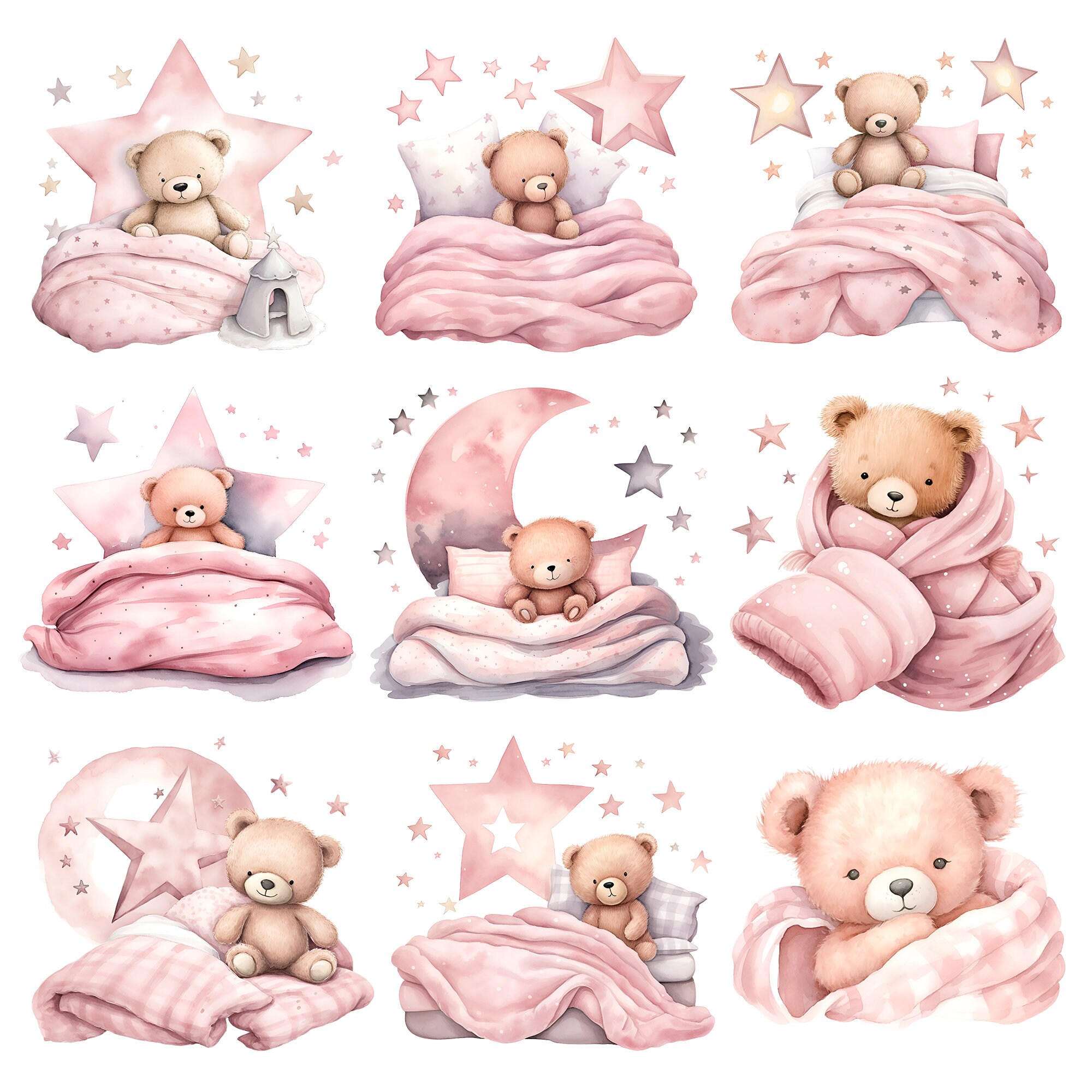 Light Pink Sleeping Teddy Bear Clipart, Sleeping Teddy Bears, Baby ...