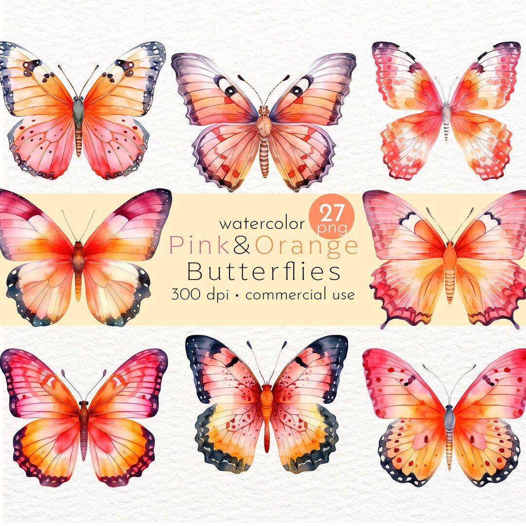 Imágenes Prediseñadas de mariposas rosas y naranjas, insectos de ...