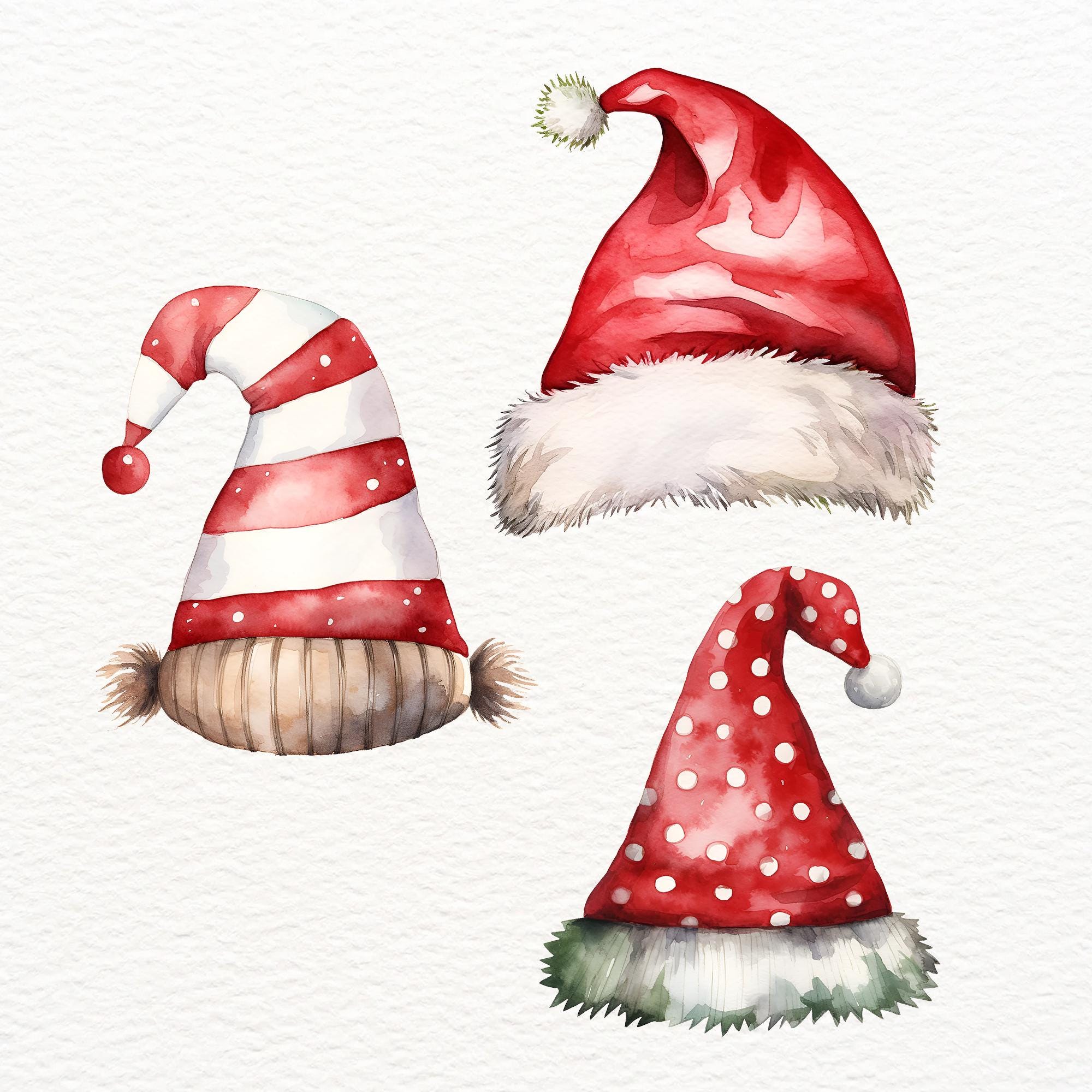 Watercolor Santa Hat Clipart: 17 Christmas PNG Graphics (commercial Use ...