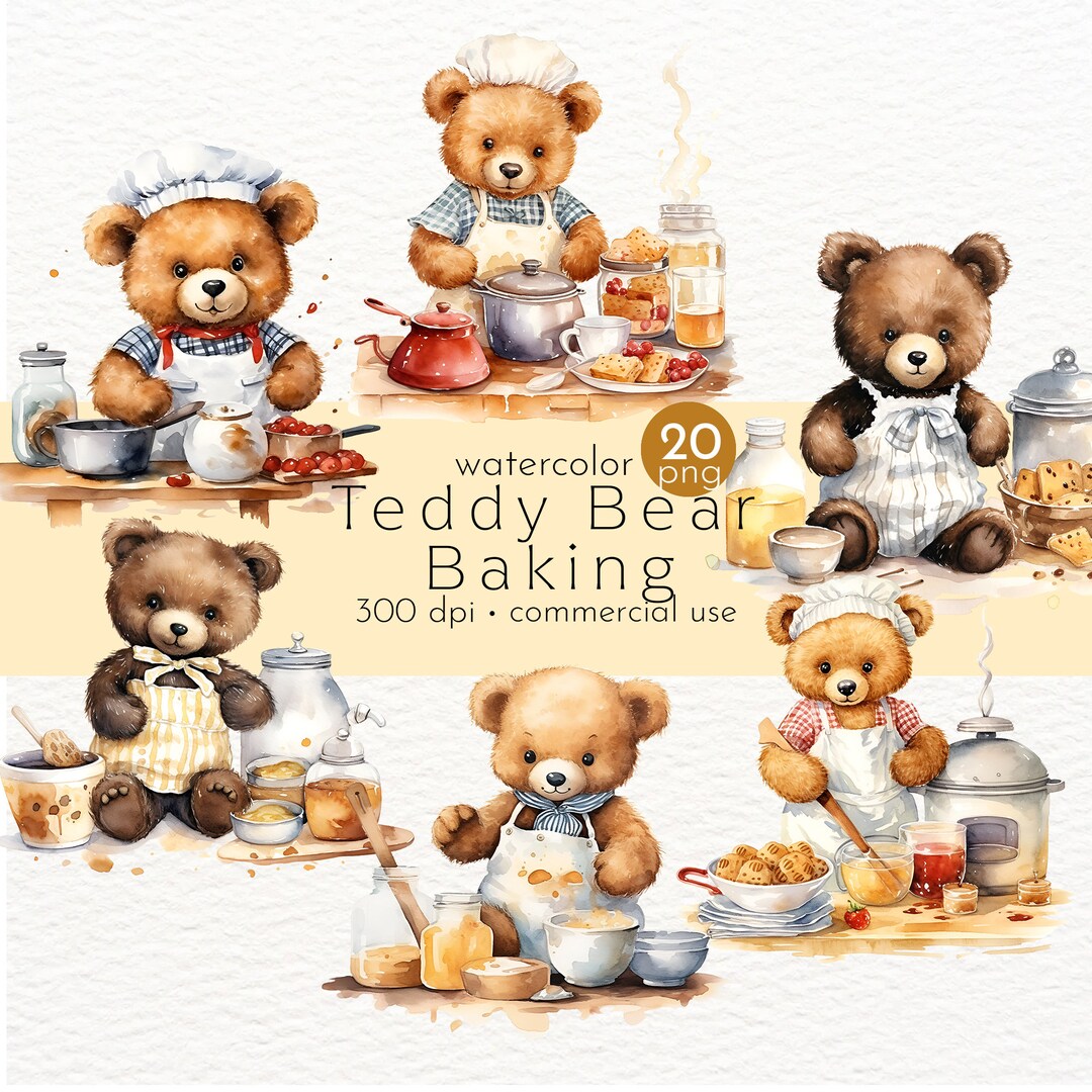 Teddy Bear Baking Clipart, Cooking Teddies, Kitchen Clipart, Teddy Bear ...
