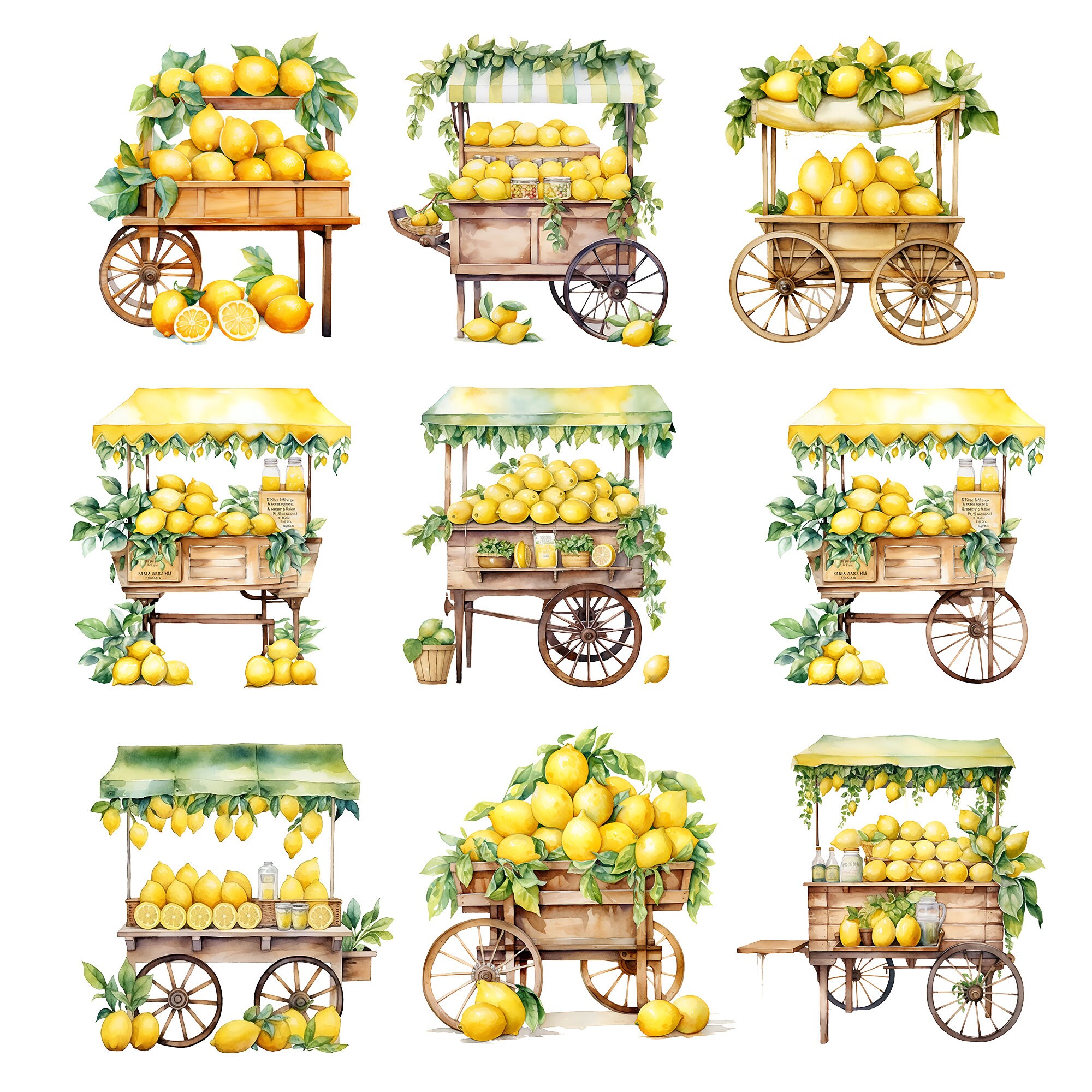 Lemons Watercolor Clipart Bundle, Images of Refreshing Summer Lemon ...