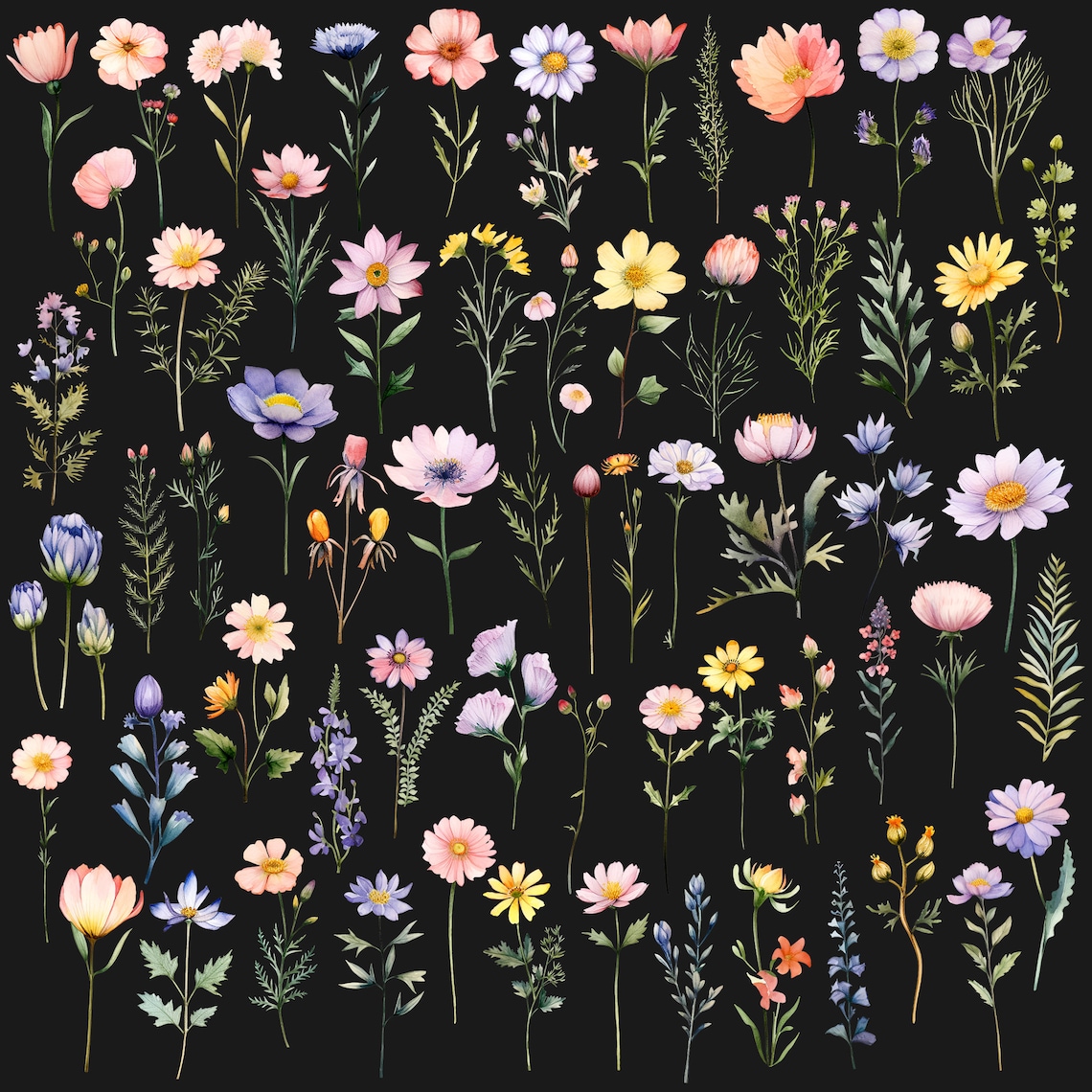 Wildflowers Clipart, Watercolor Boho Flowers, Wild Flower Painting ...