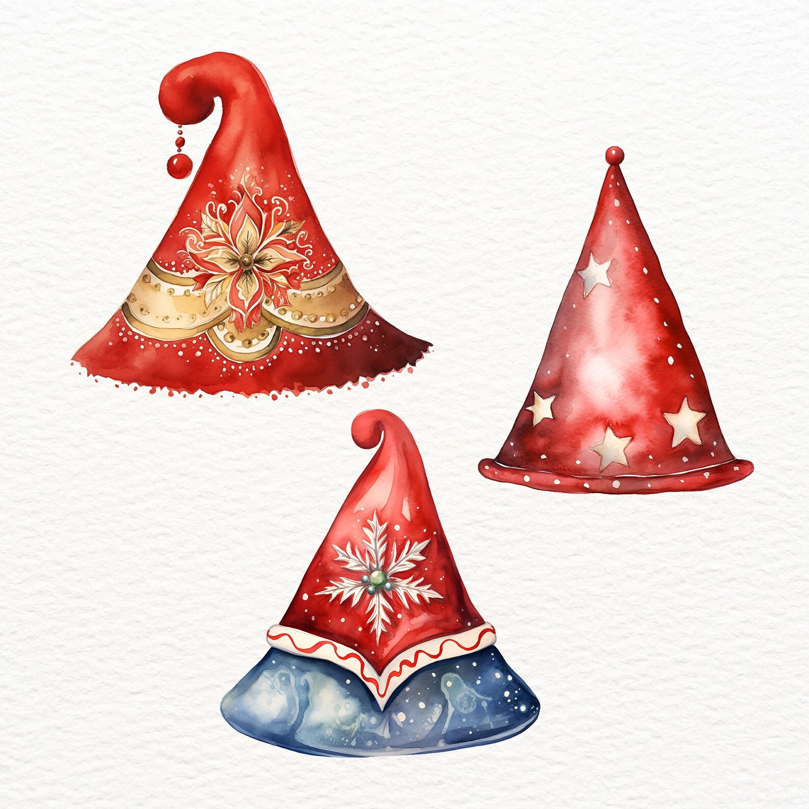 Watercolor Santa Hat Clipart: 17 Christmas PNG Graphics (commercial Use ...
