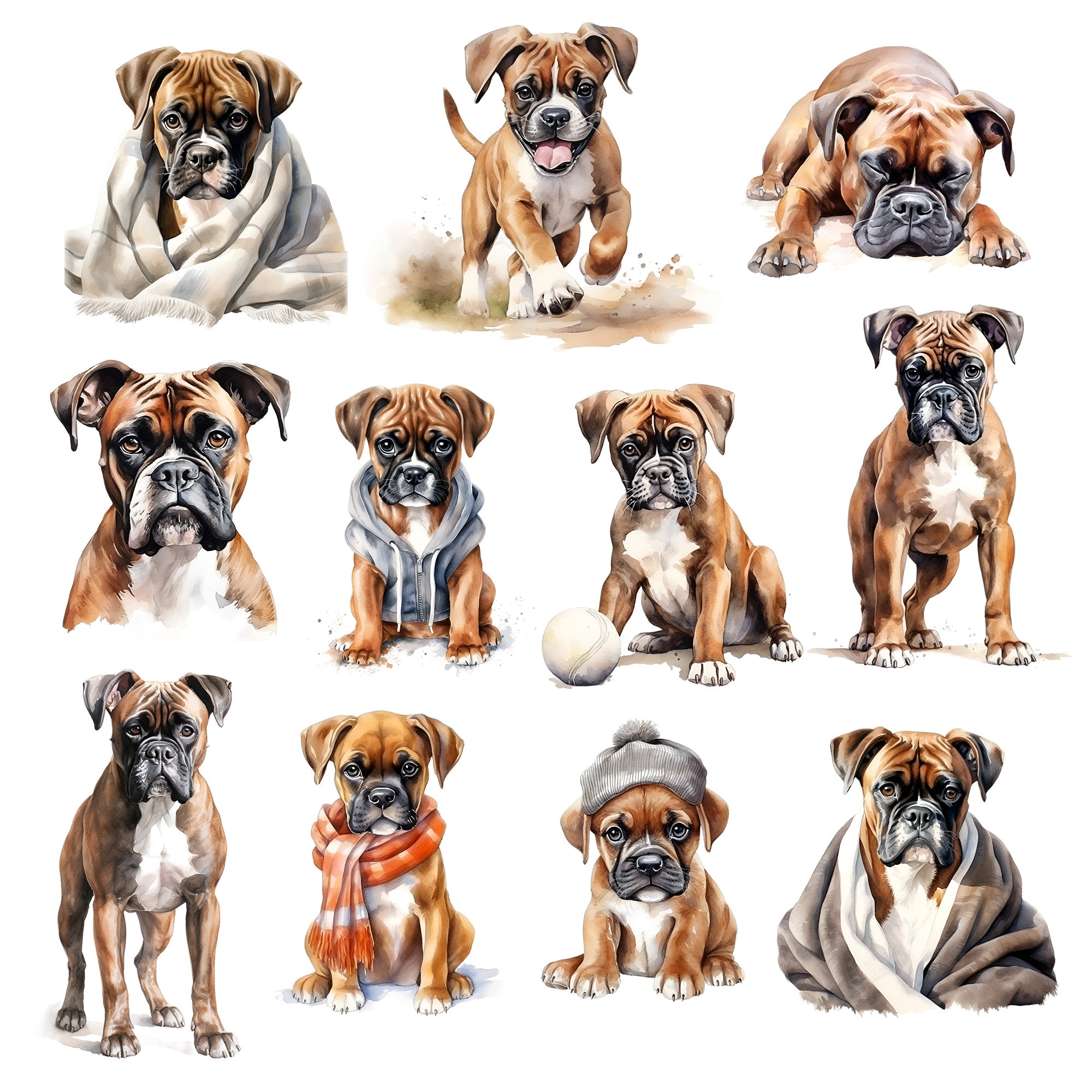 Boxer Clip Art, Digital Download for Dog Lovers, Pet Clipart - Instant ...