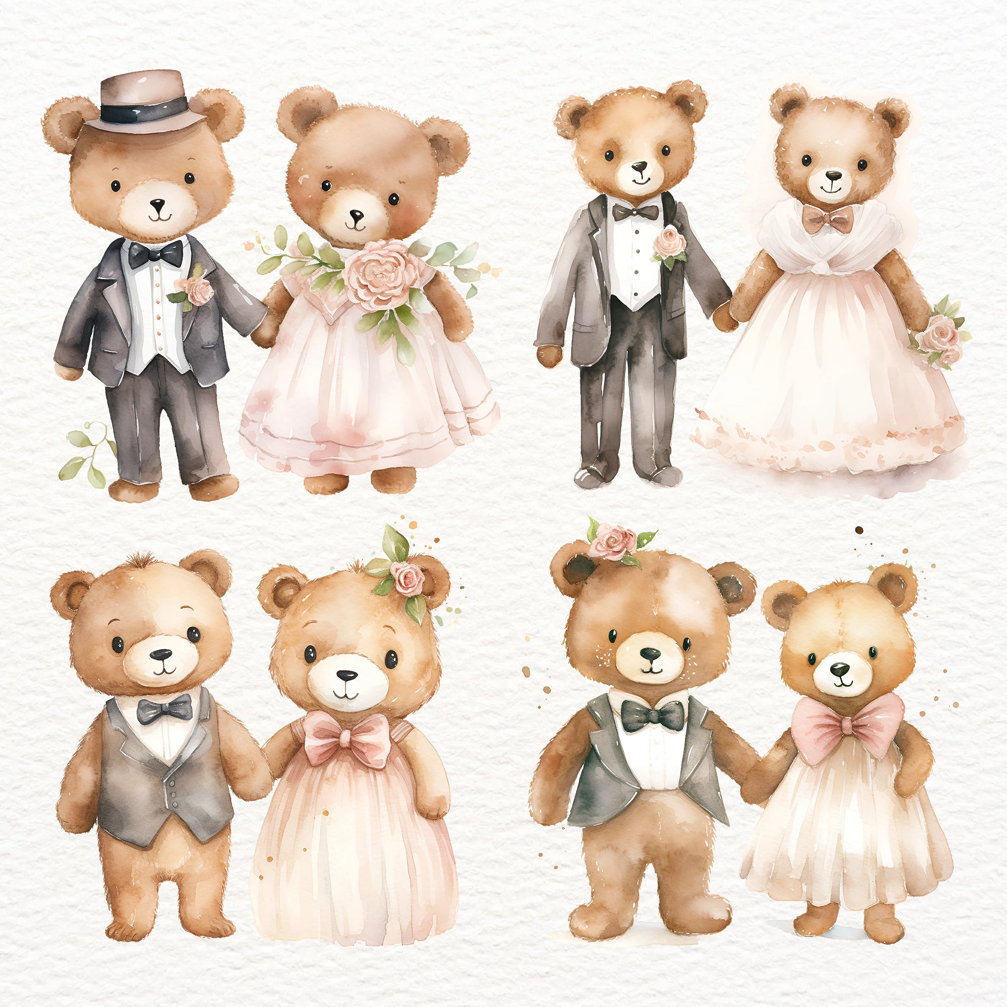 Teddy Bears Wedding Clipart: Anniversary Couple PNG (instant Download ...