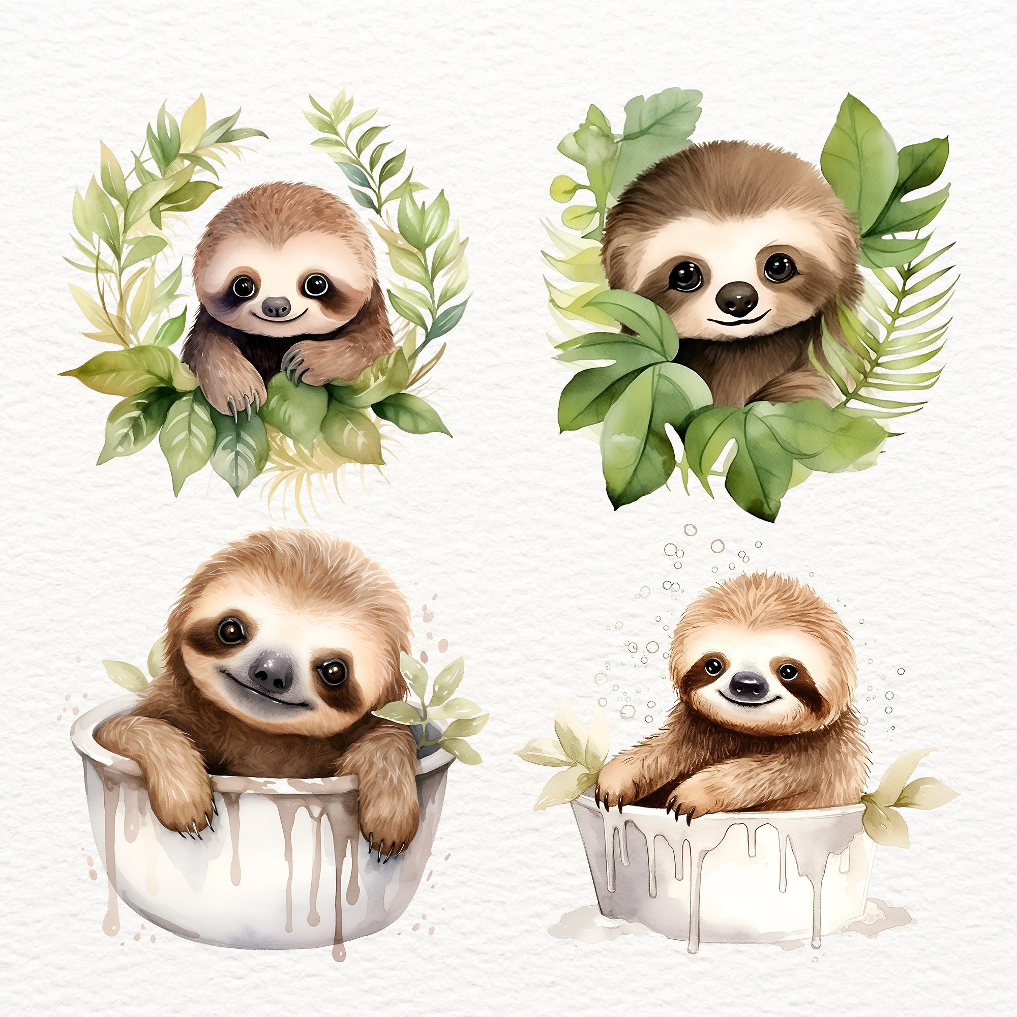 Cute Adorable Sloth Clipart, Jungle Animals, Baby Animals Clipart, Baby ...
