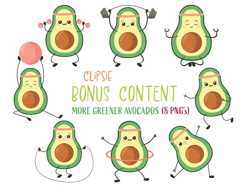 Avocado Workout Clipart Cute Avocados Working Out Clip Art - Etsy