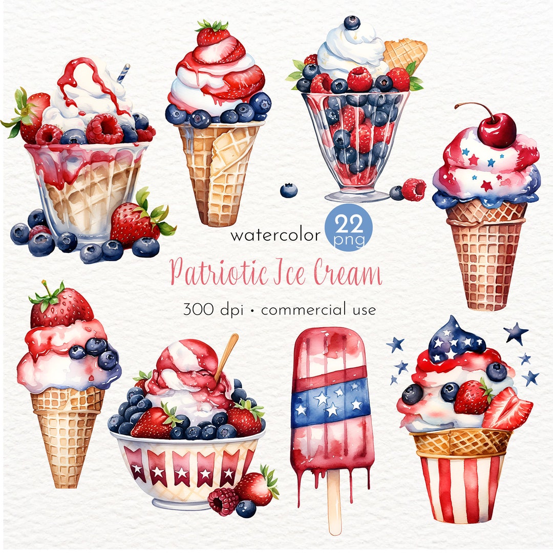 Patriotic Ice Cream Clipart: 4th of July PNG Images (commercial Use) - Etsy